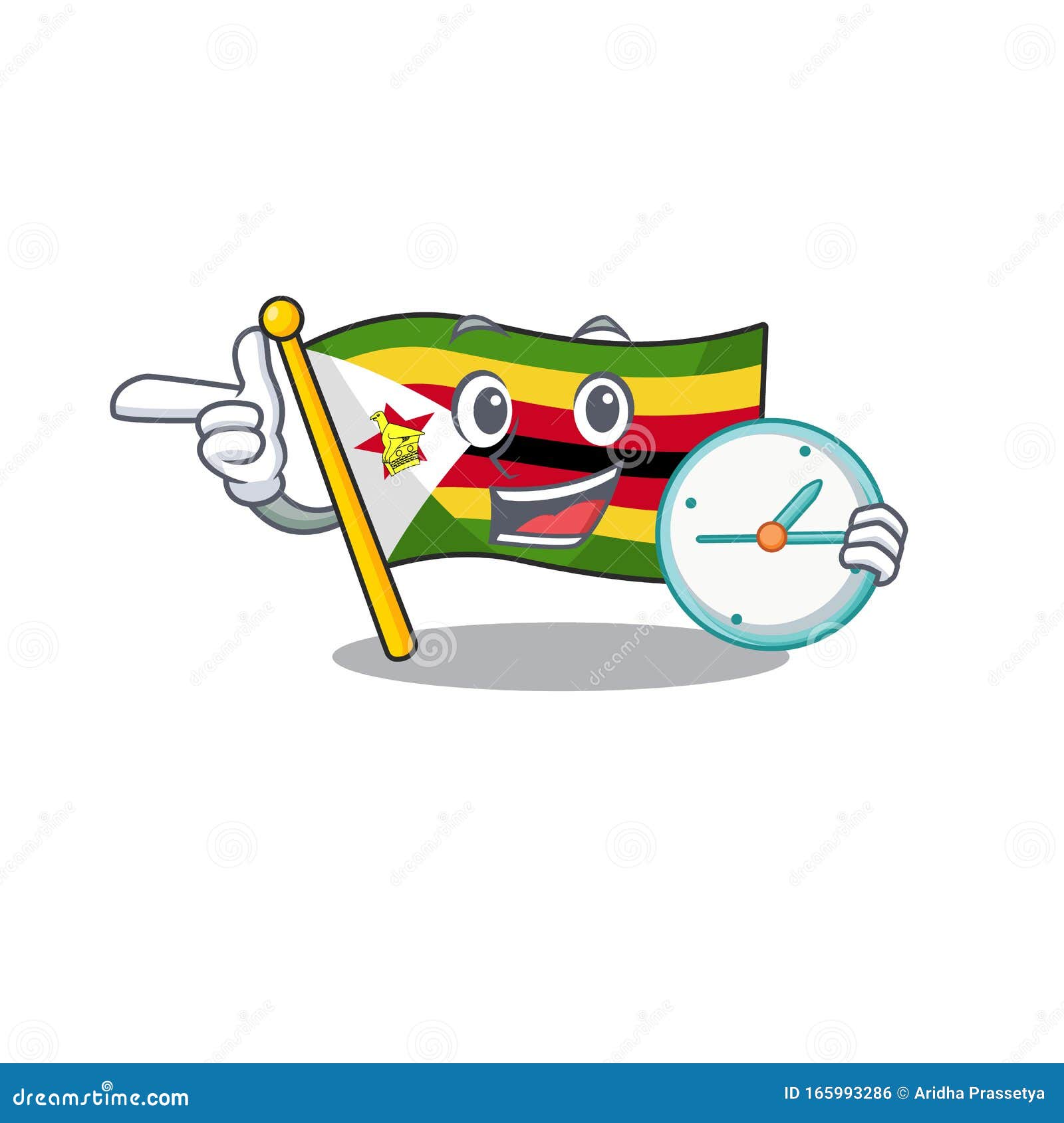 With Clock Smiling Flag Zimbabwe Cartoon Character Style Stock Vector ...
