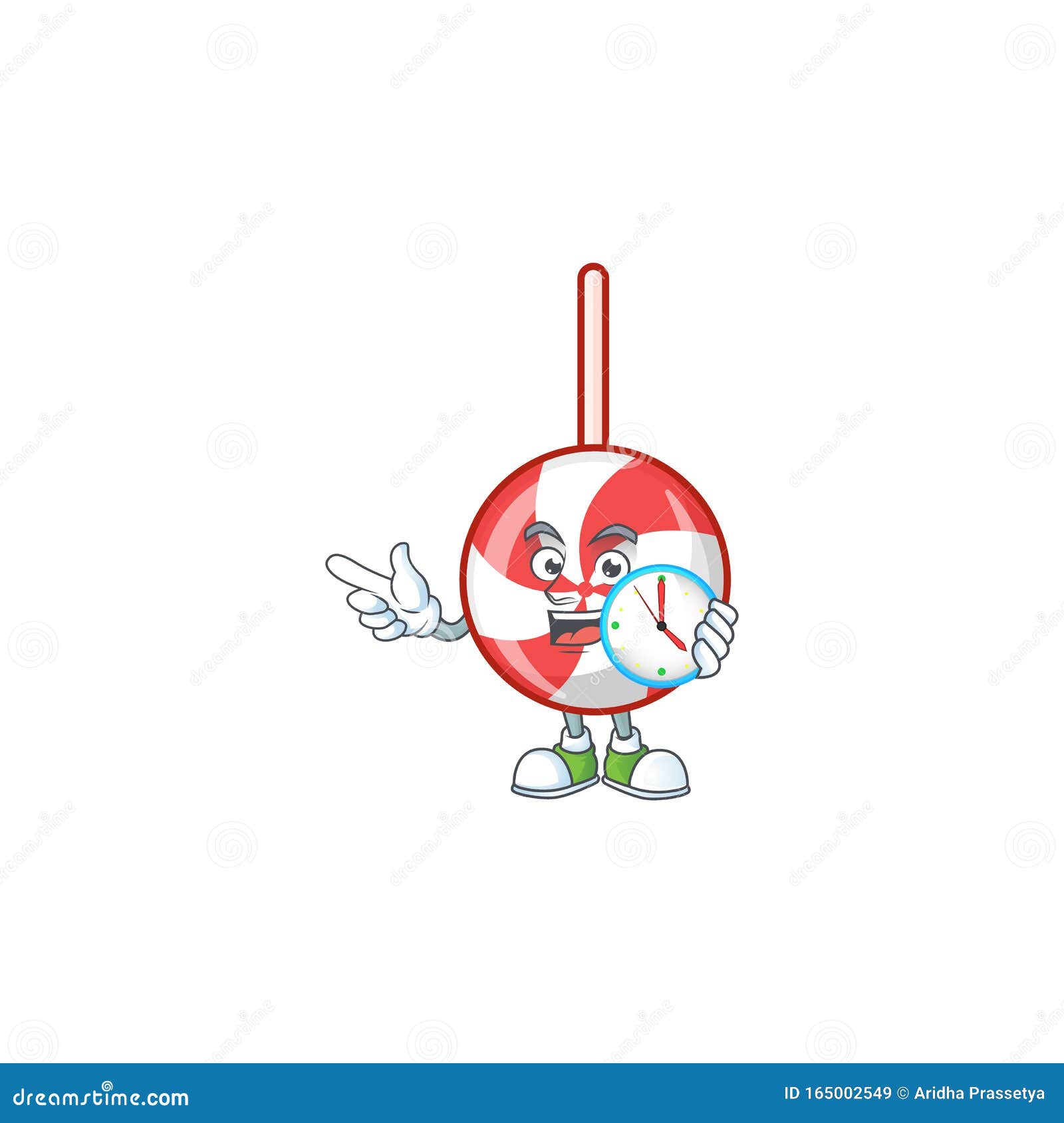 With Clock Smiling Striped Peppermint Candy Cartoon Mascot Style Stock ...