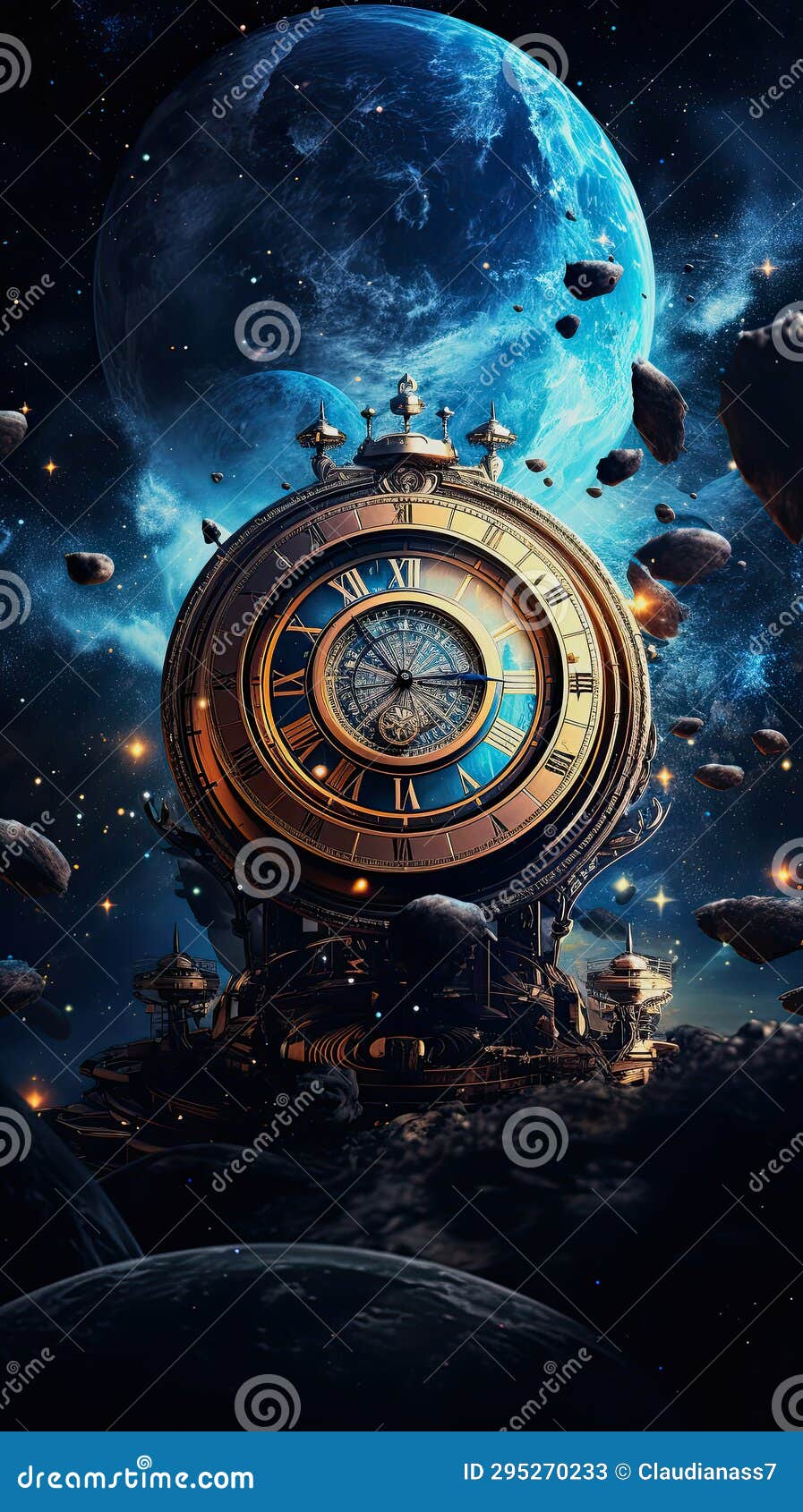 Clock in Space, the Evolution of the Universe Over Time Stock Image ...