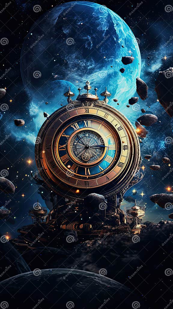 Clock in Space, the Evolution of the Universe Over Time Stock Image ...