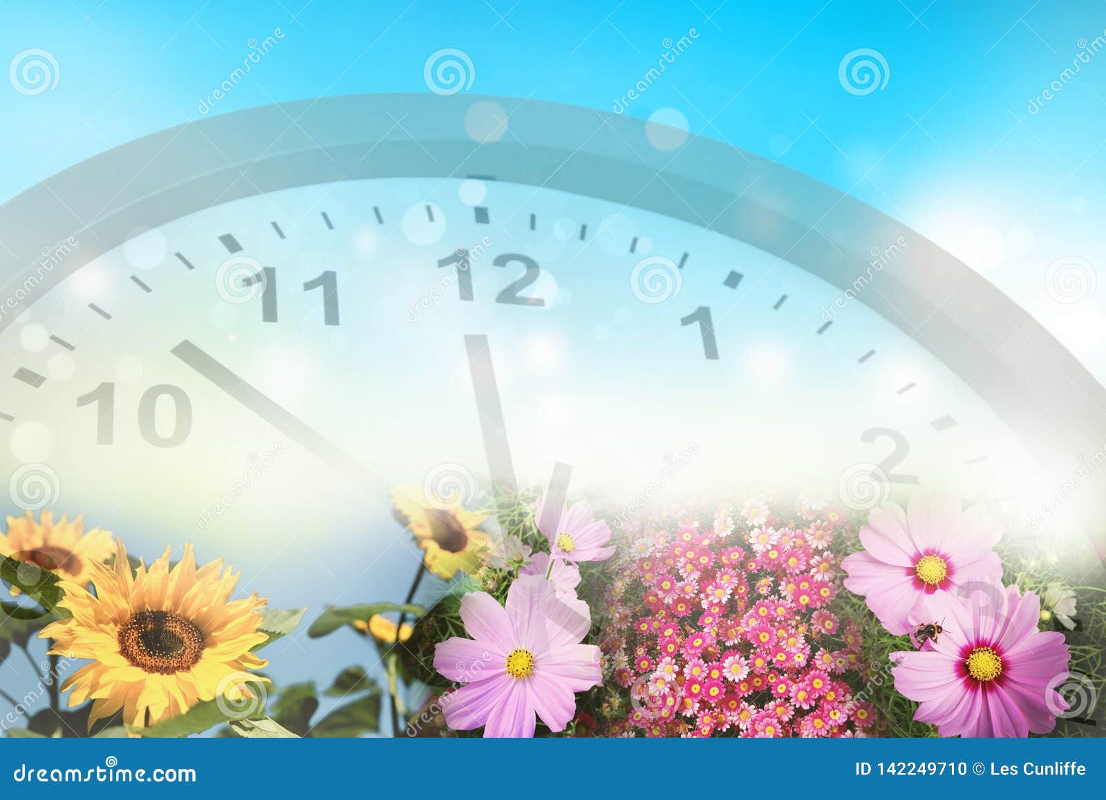 Clock and spring flowers stock illustration. Illustration of conceptual ...