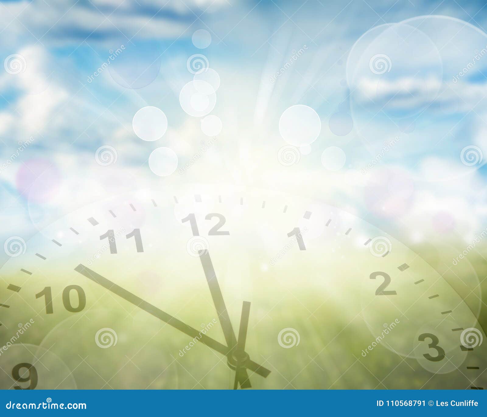 Clock in spring scene stock image. Image of field, daylight - 110568791