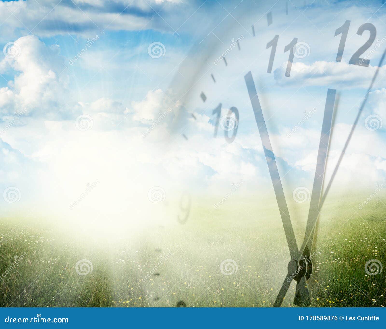 Clock in spring scene stock illustration. Illustration of morning ...