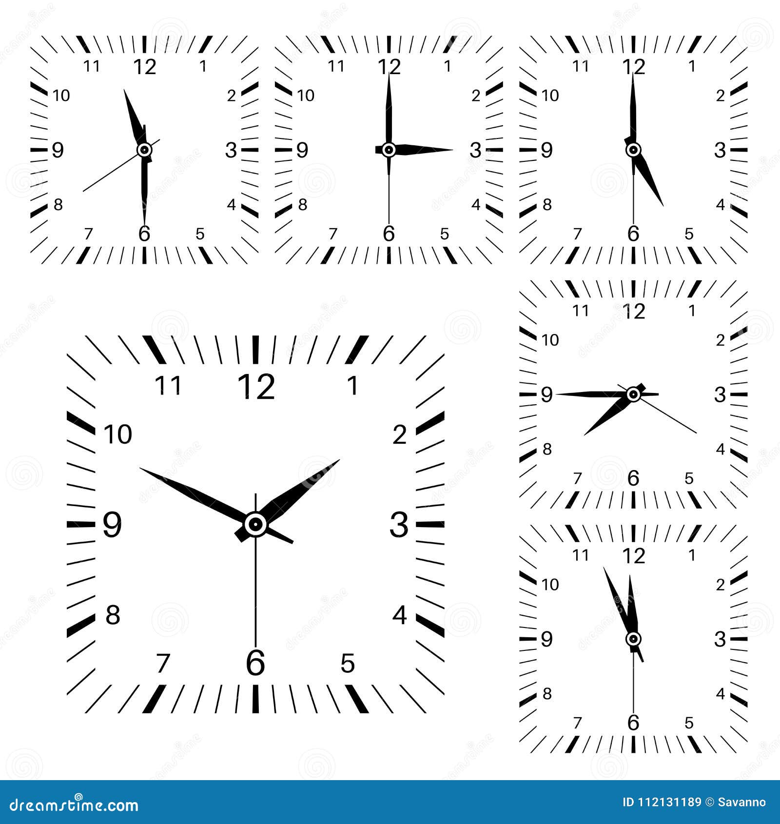 Clock. Square Shaped Clock Set Stock Vector - Illustration of white ...
