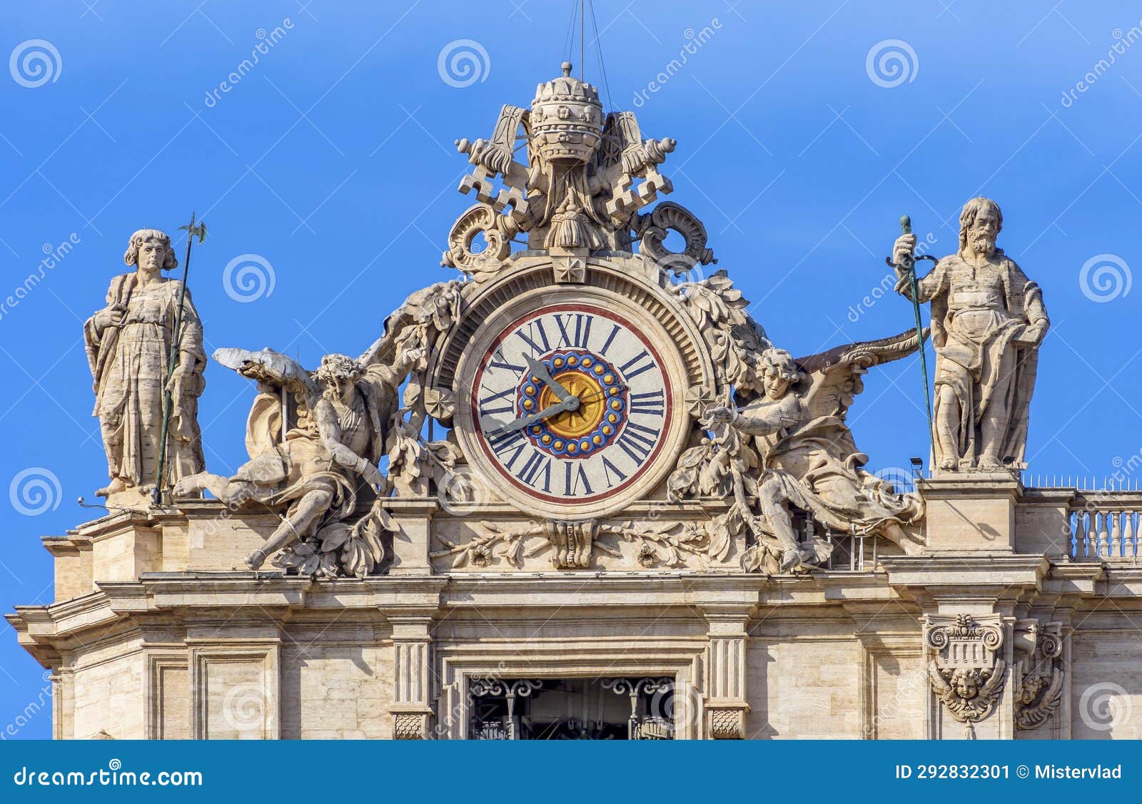 Clock on St. Peter S Basilica Facade in Vatican Stock Image - Image of ...