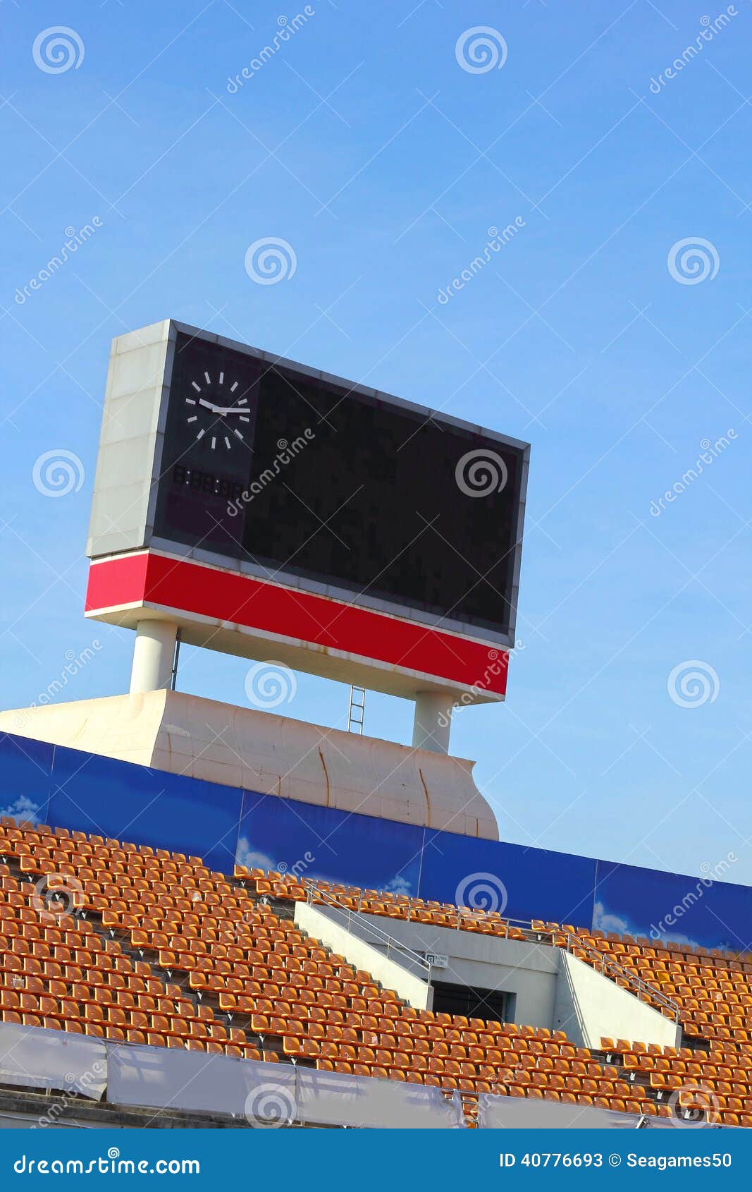 Clock and Stadium Seats for Sports. Stock Image - Image of game ...