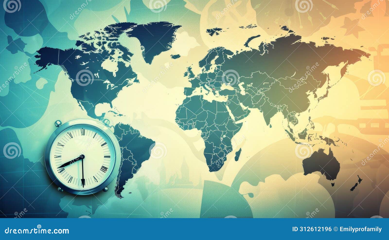 Clock in Front of World Map Stock Photo - Image of international ...