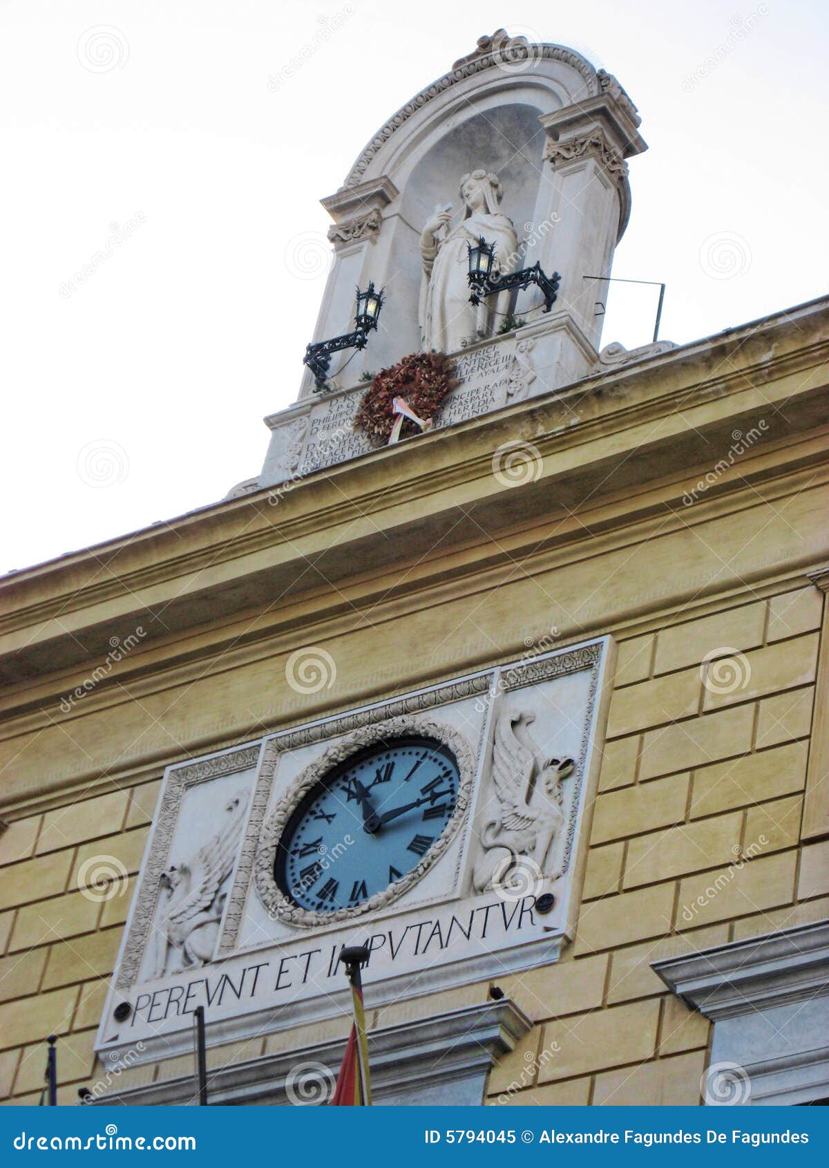 Clock and Statue Facade Sicily Italy Stock Image - Image of scultpture ...