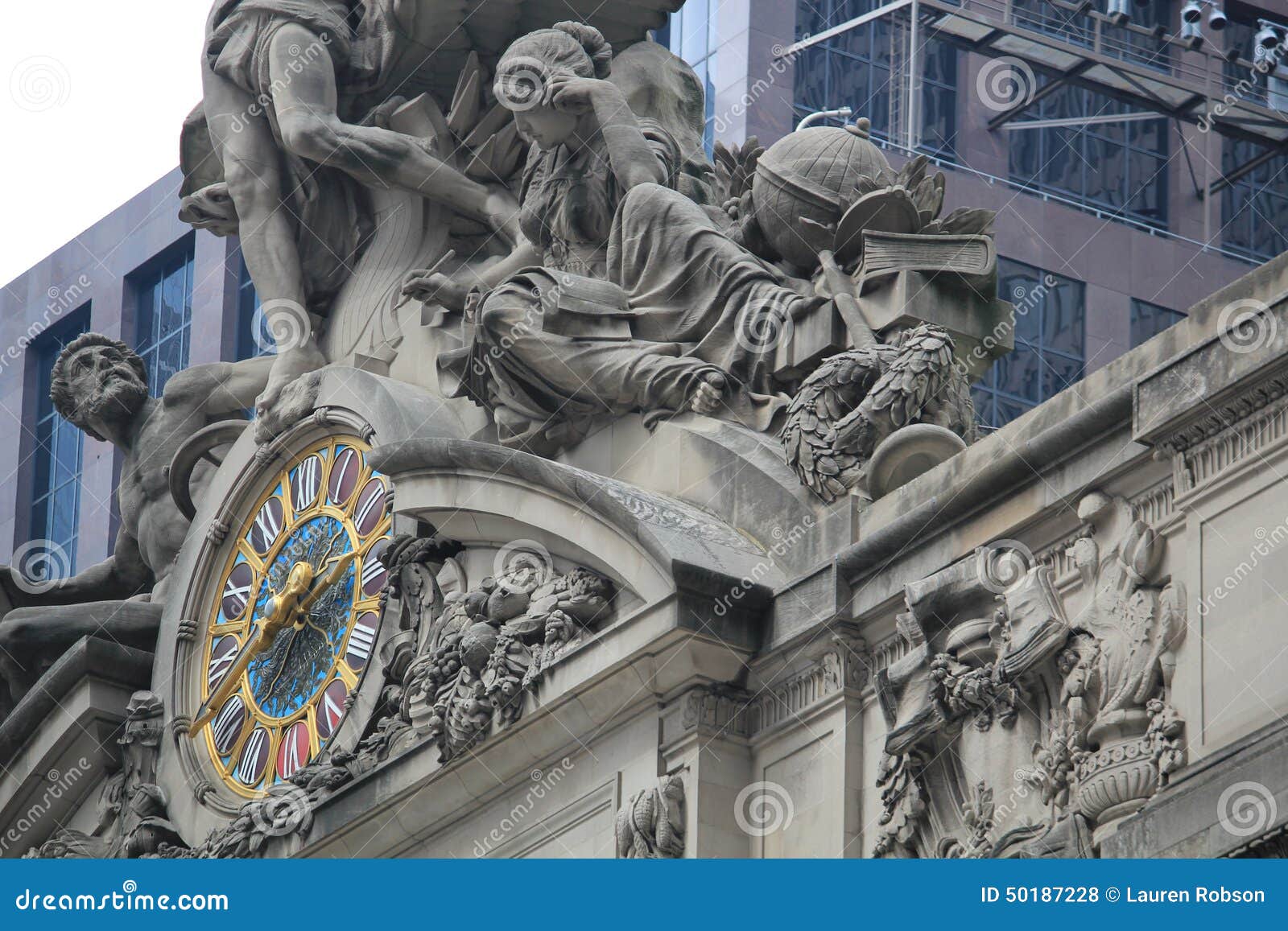 Clock with statues stock photo. Image of time, people - 50187228