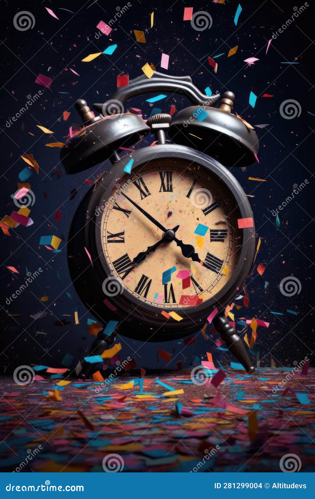 Clock Striking Midnight with Confetti Burst Stock Illustration ...