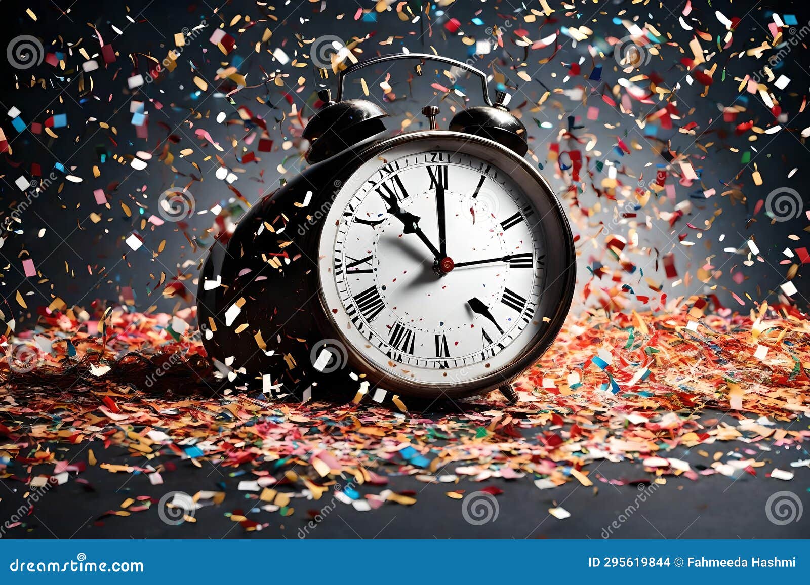 A Clock Striking Midnight, with Confetti Raining Down, Marking the ...