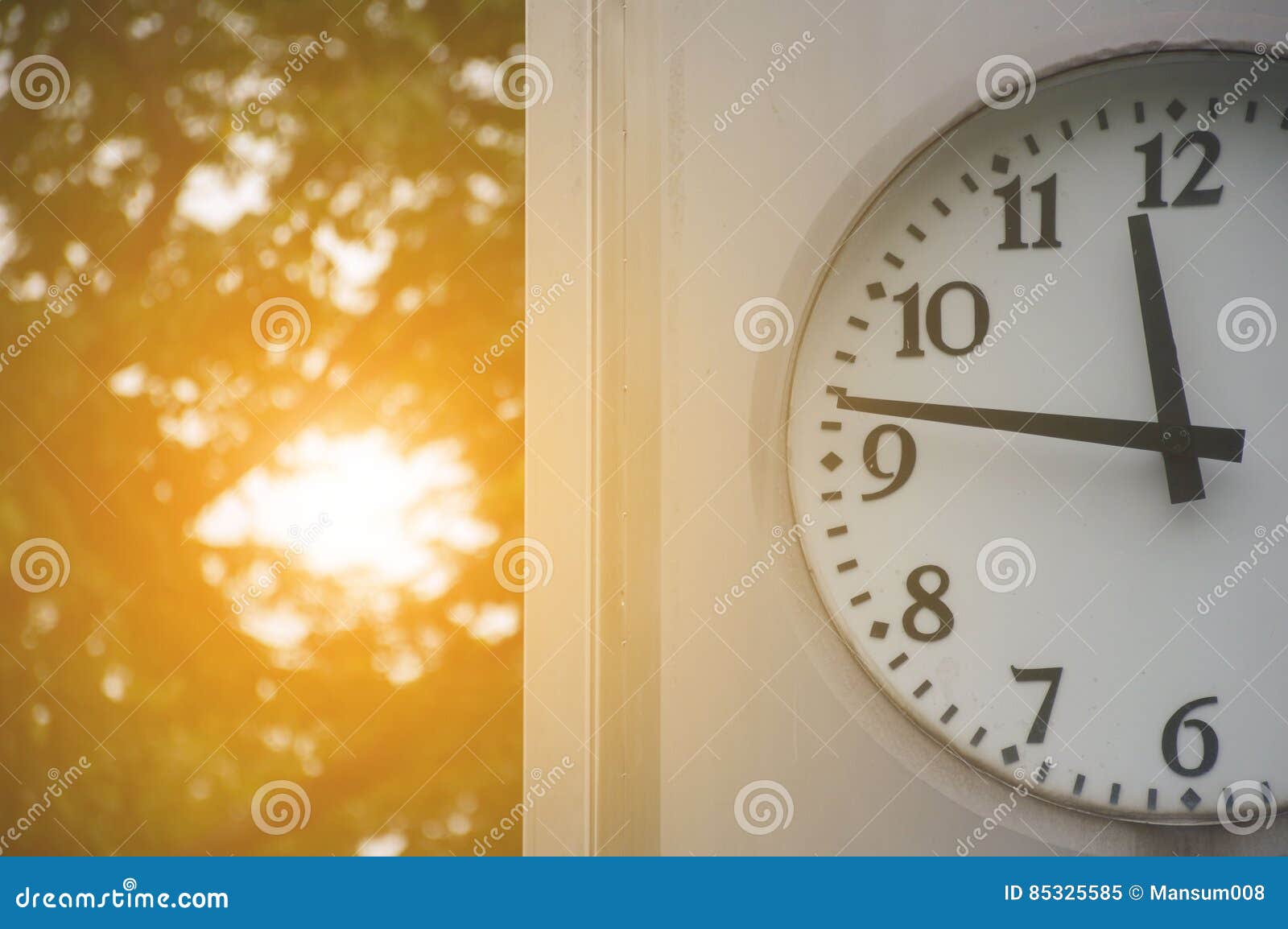 Clock and Sunlight in Nature Garden Stock Image - Image of sunset ...