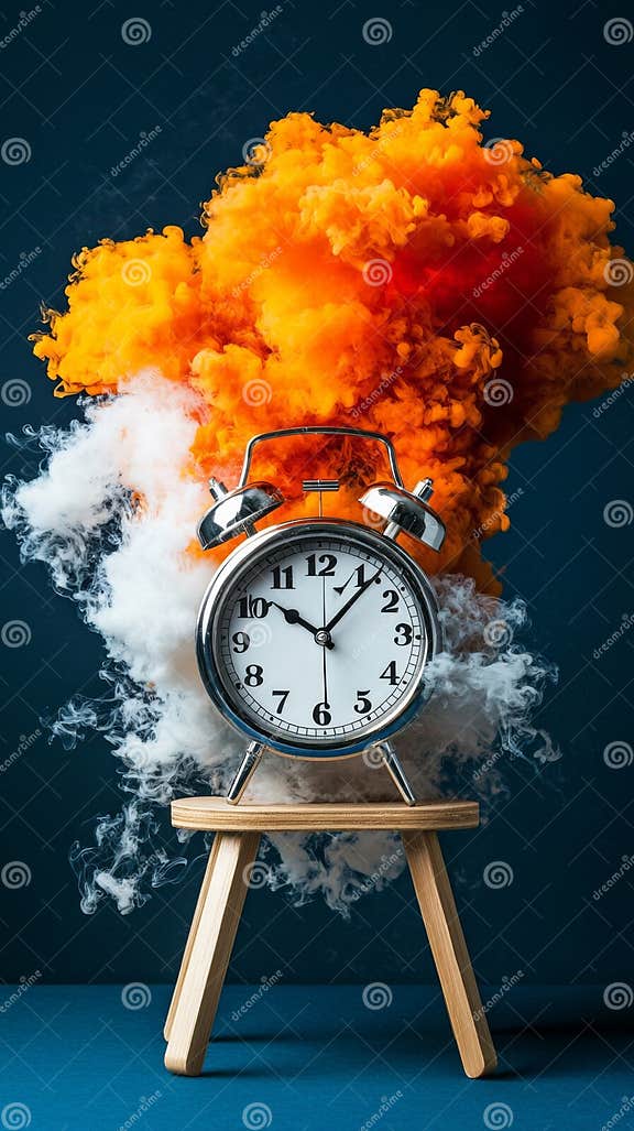 Clock Surrounded by Vibrant Orange and White Smoke Creates a Dramatic ...