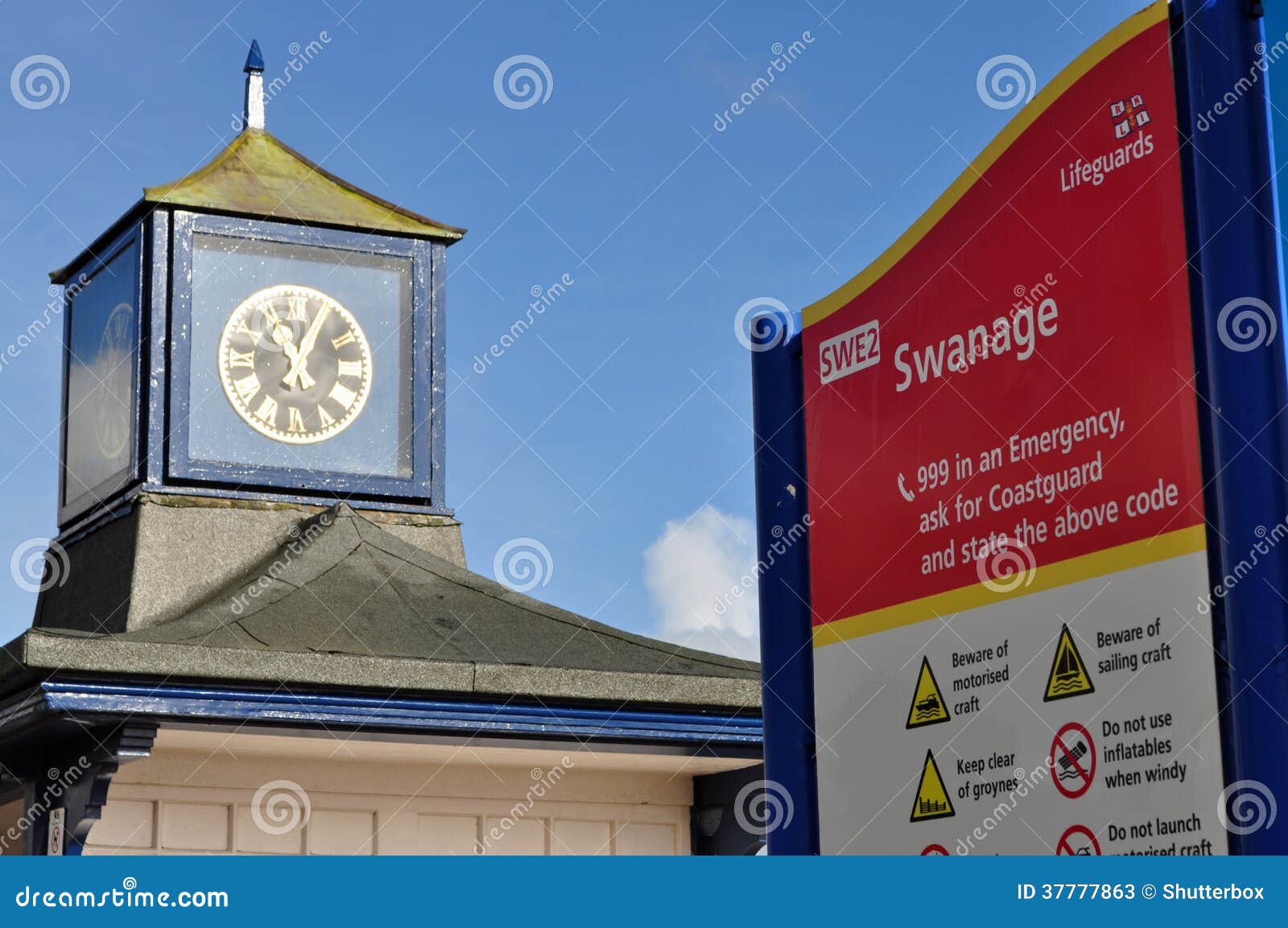 Clock and Swanage Beach Sign Stock Image - Image of coastal, dorset ...