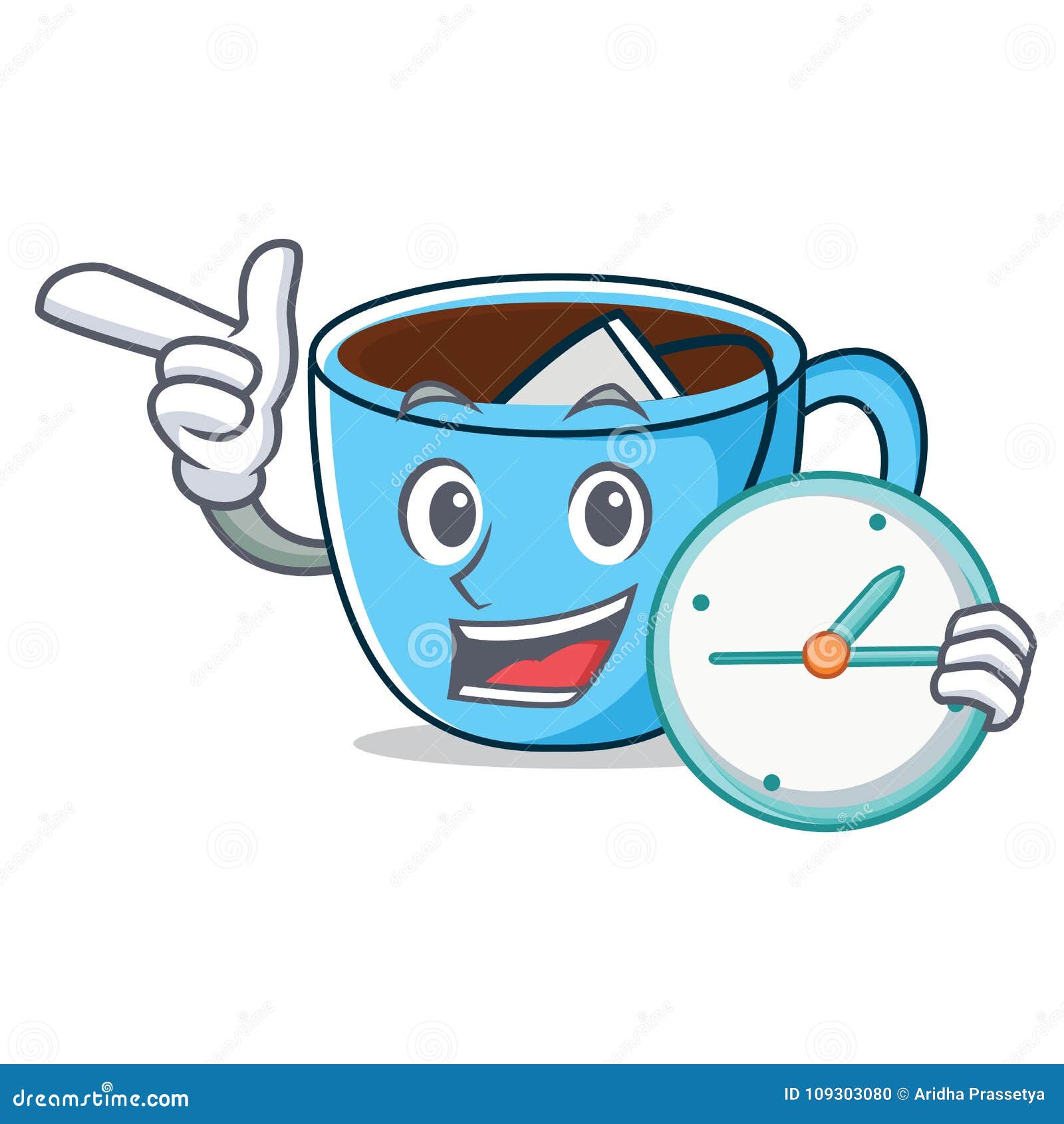 With Clock Tea Cup Character Cartoon Stock Vector - Illustration of ...