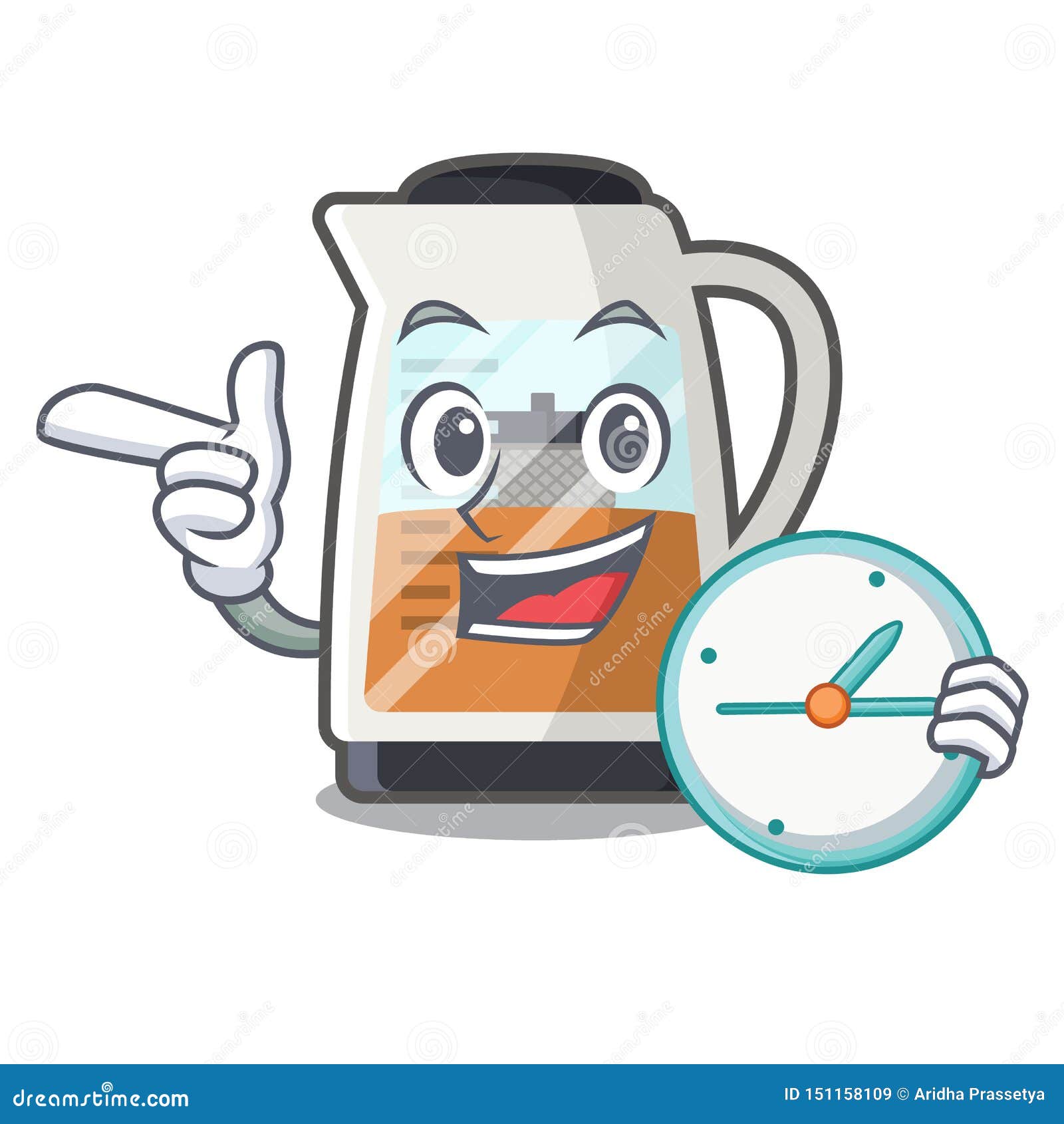 With Clock Tea Maker in the Cartoon Shape Stock Vector - Illustration ...