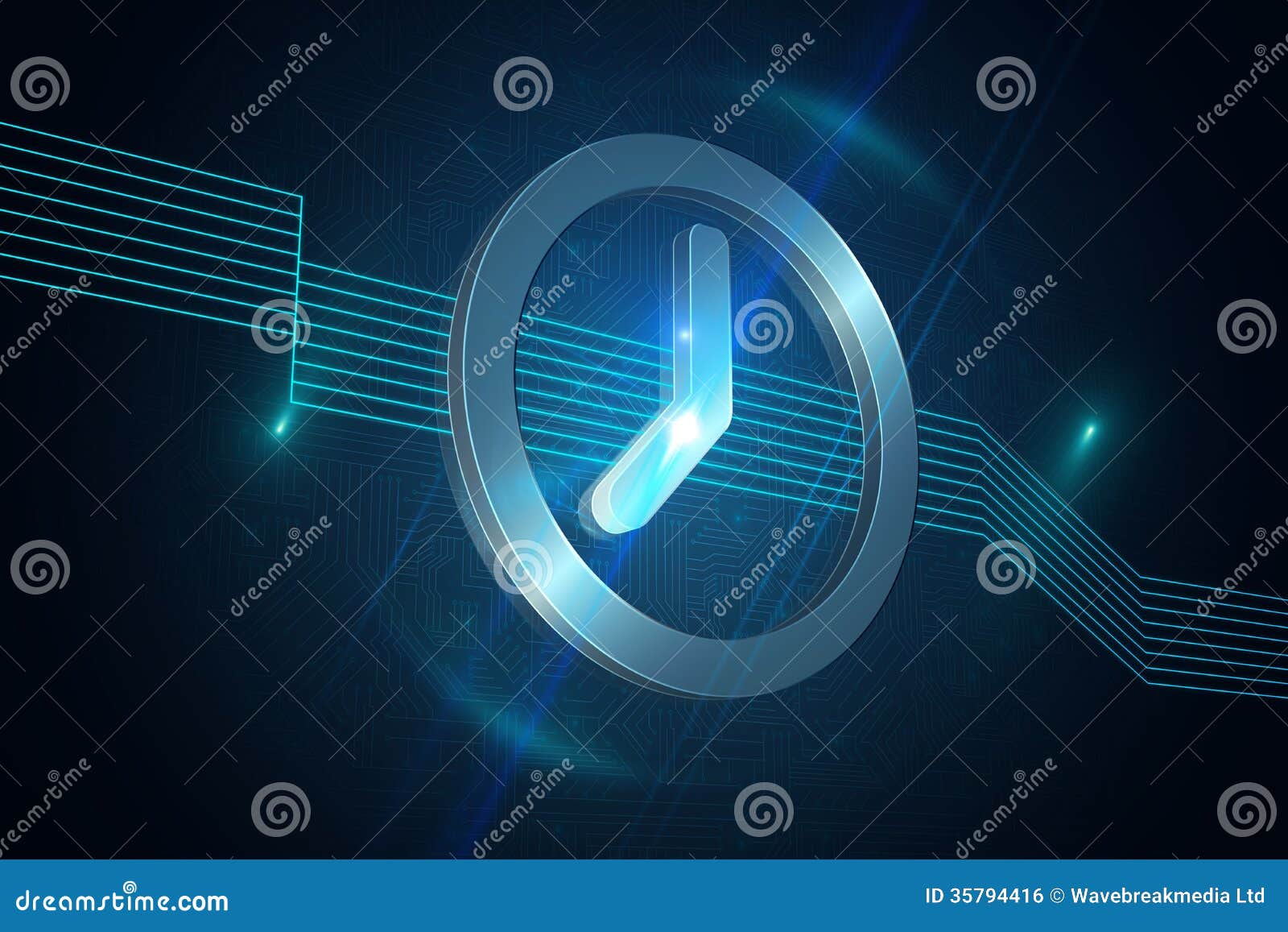 Clock on Technical Background Stock Illustration - Illustration of icon ...