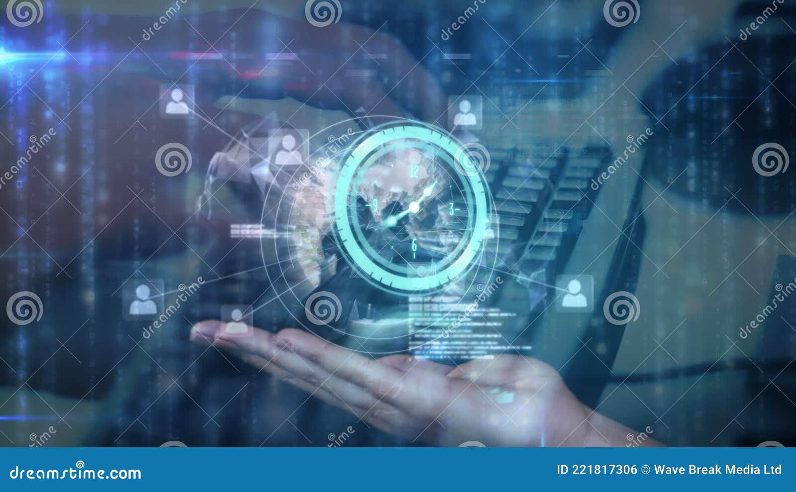 Clock Ticking and Data Processing Over Cupped Hands Against Mid Section ...