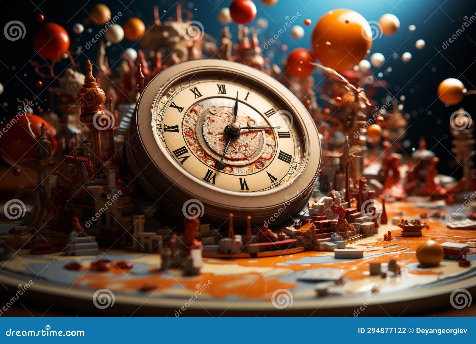 Clock Ticks Away on a Plain Wooden Table Stock Illustration ...