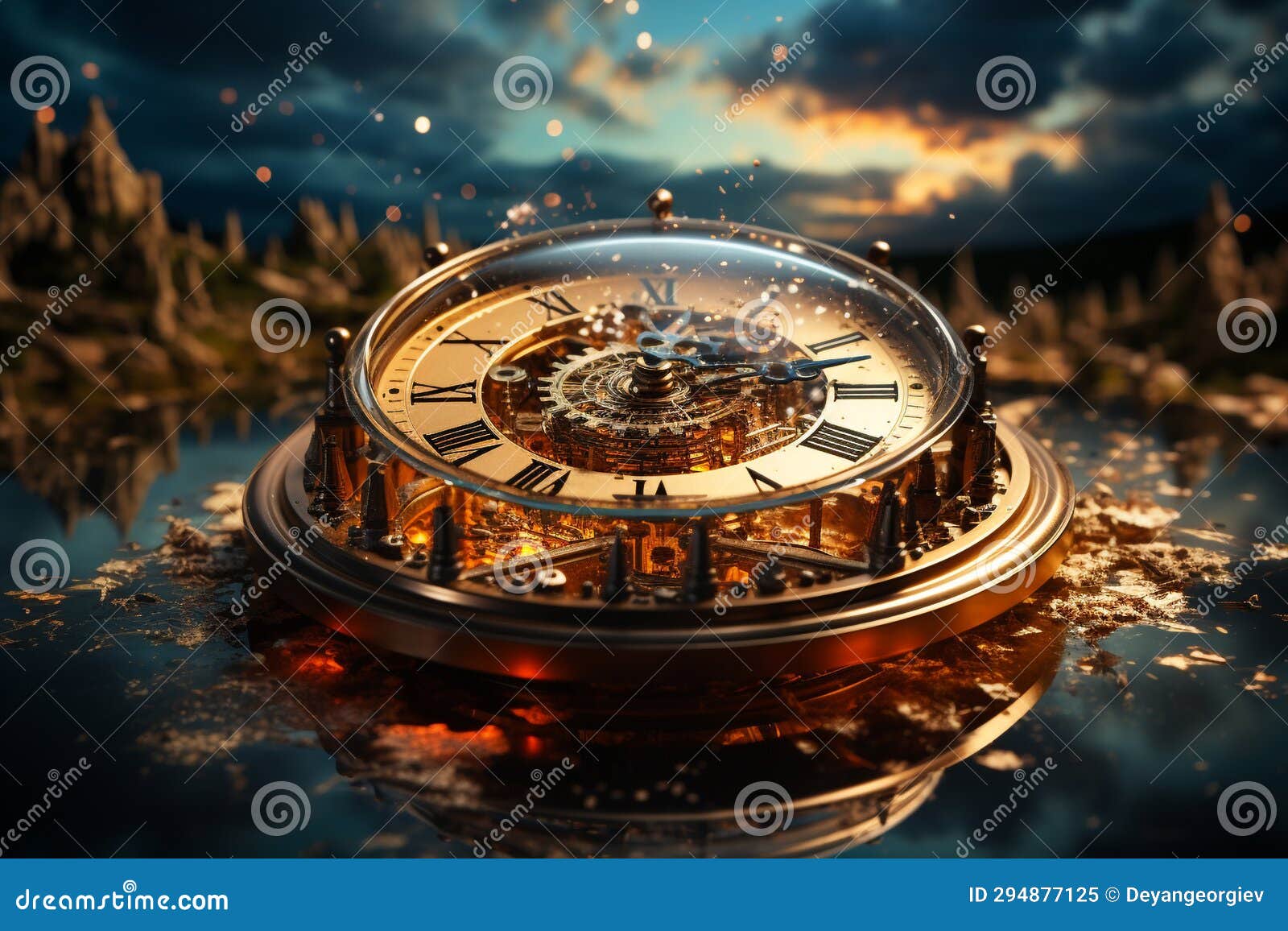 Clock Ticks Away on a Plain Wooden Table Stock Illustration ...