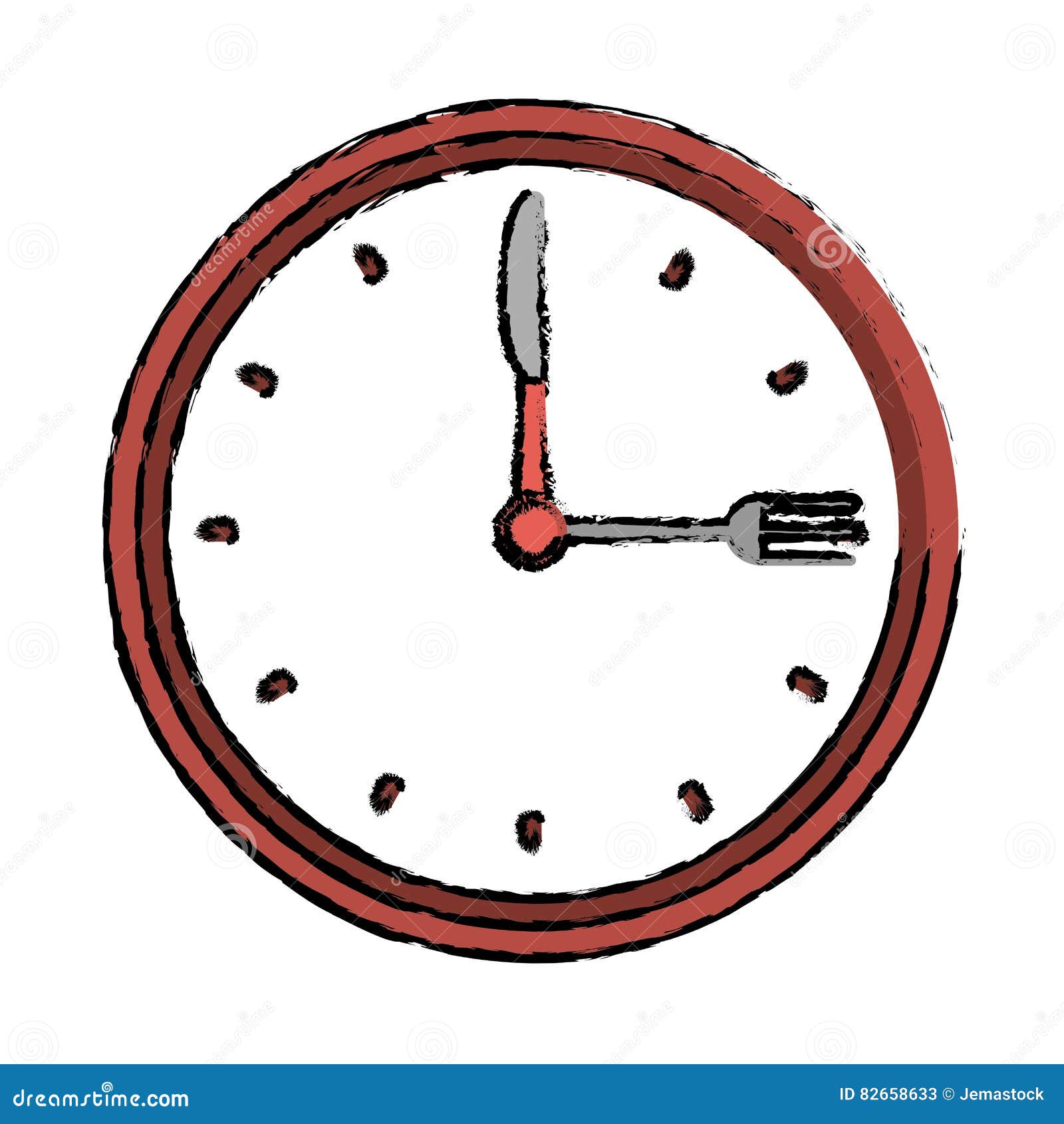 Clock Time Dinner Restaurant Fork and Knife Drawing Stock Vector ...