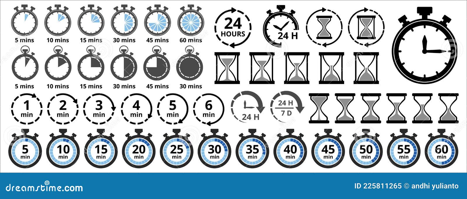 Clock Time Hourglass Icon Vector Set. Timing Minute Schedule Loop Sign ...