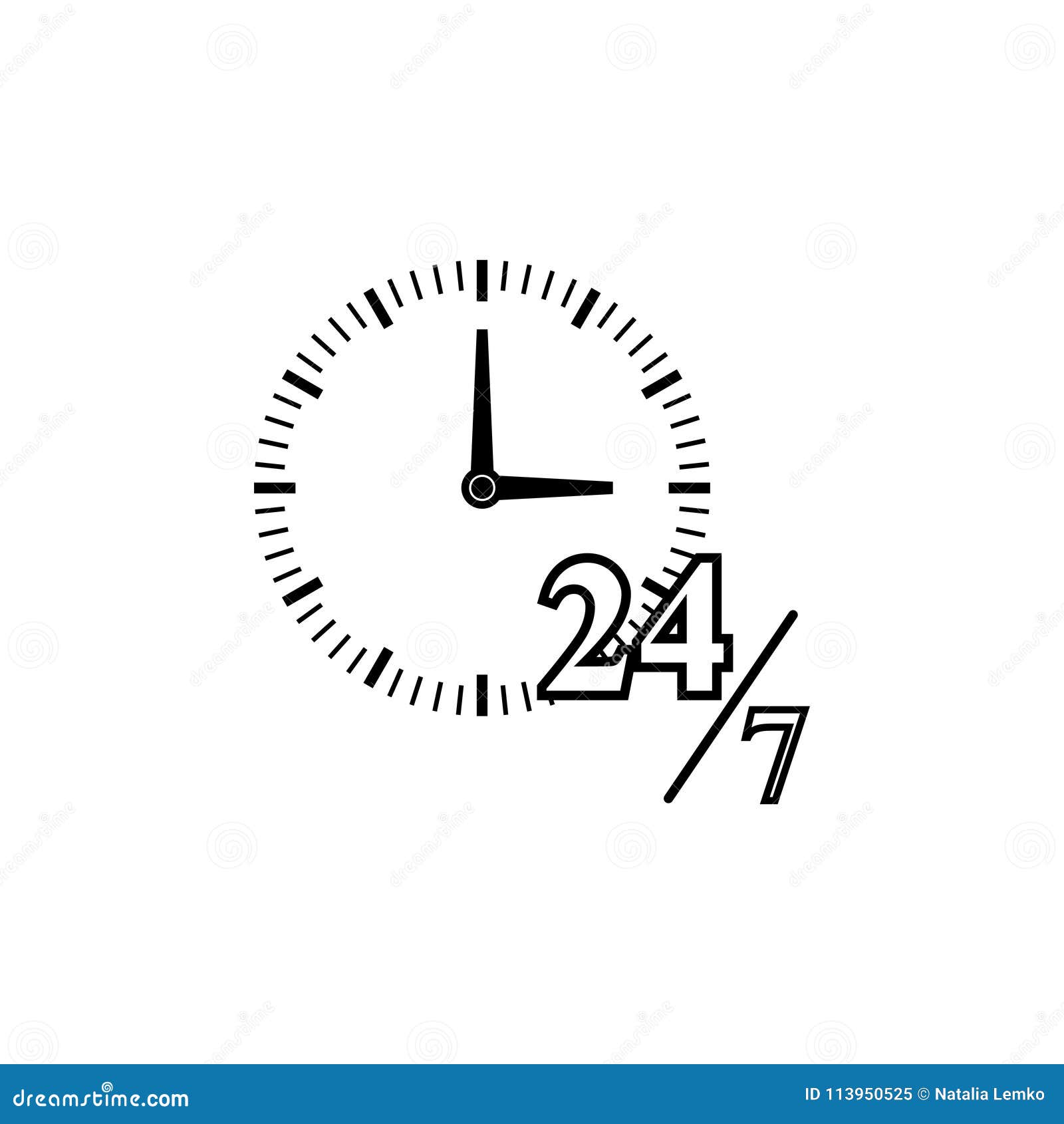 Clock time icon 24 and 7 stock vector. Illustration of round - 113950525