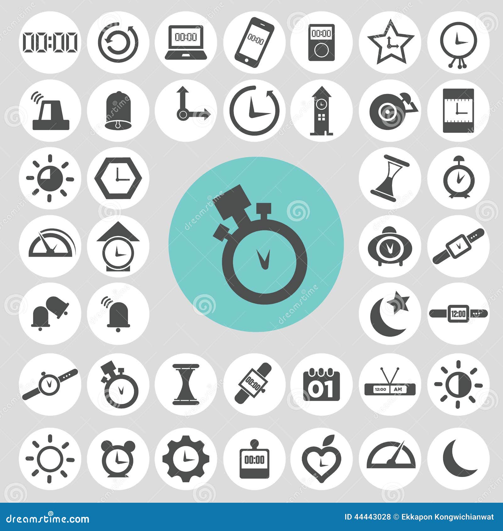 Clock and time icon set. stock illustration. Illustration of pictogram ...