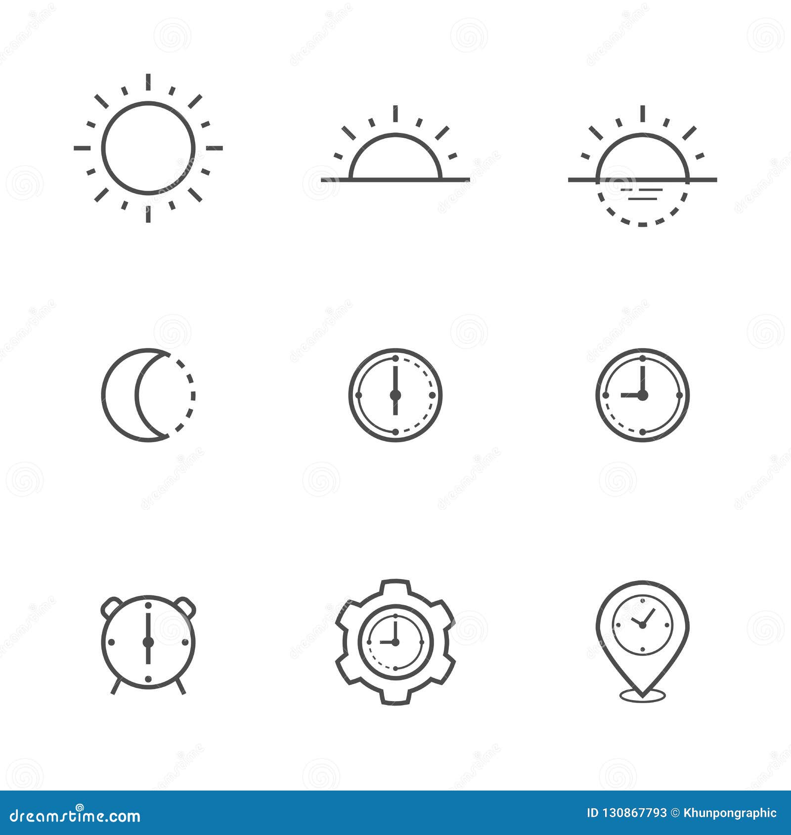 Clock and Time Outline Icon Set Vector Stock Vector - Illustration of ...