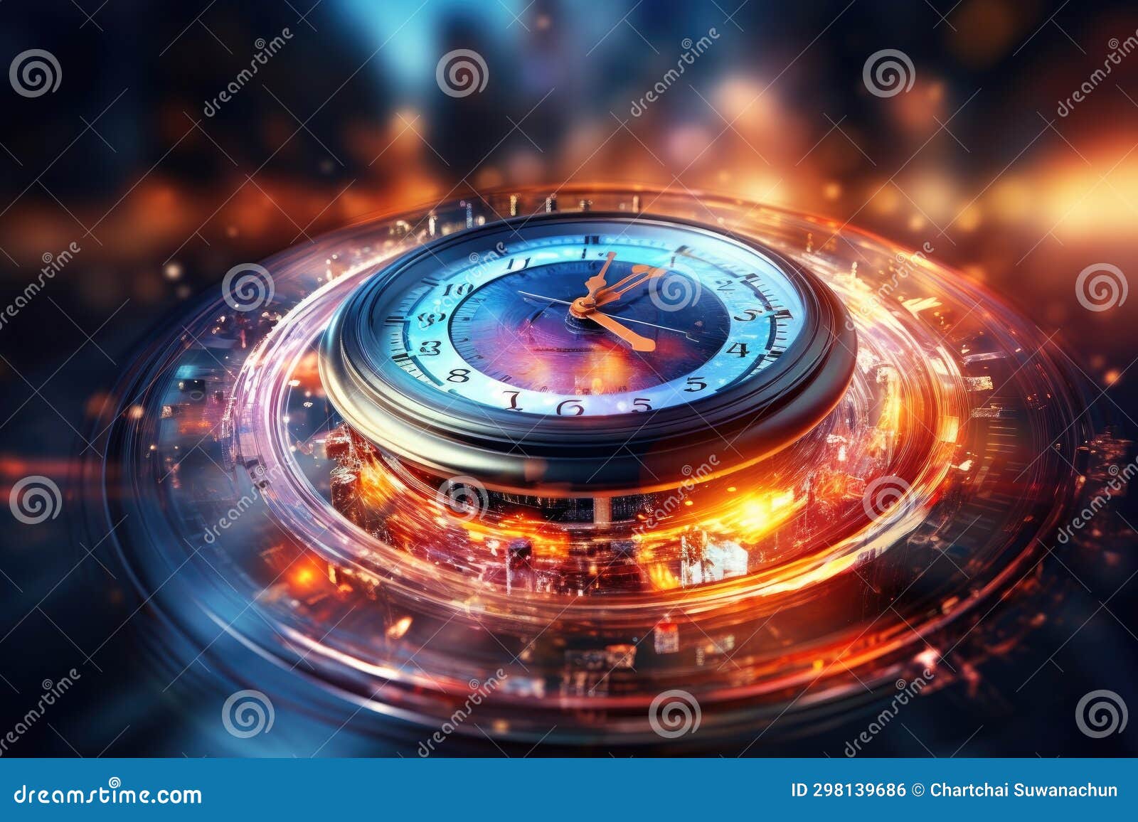 Clock in Time Space. Time Concept, Futuristic Abstract Background.by ...