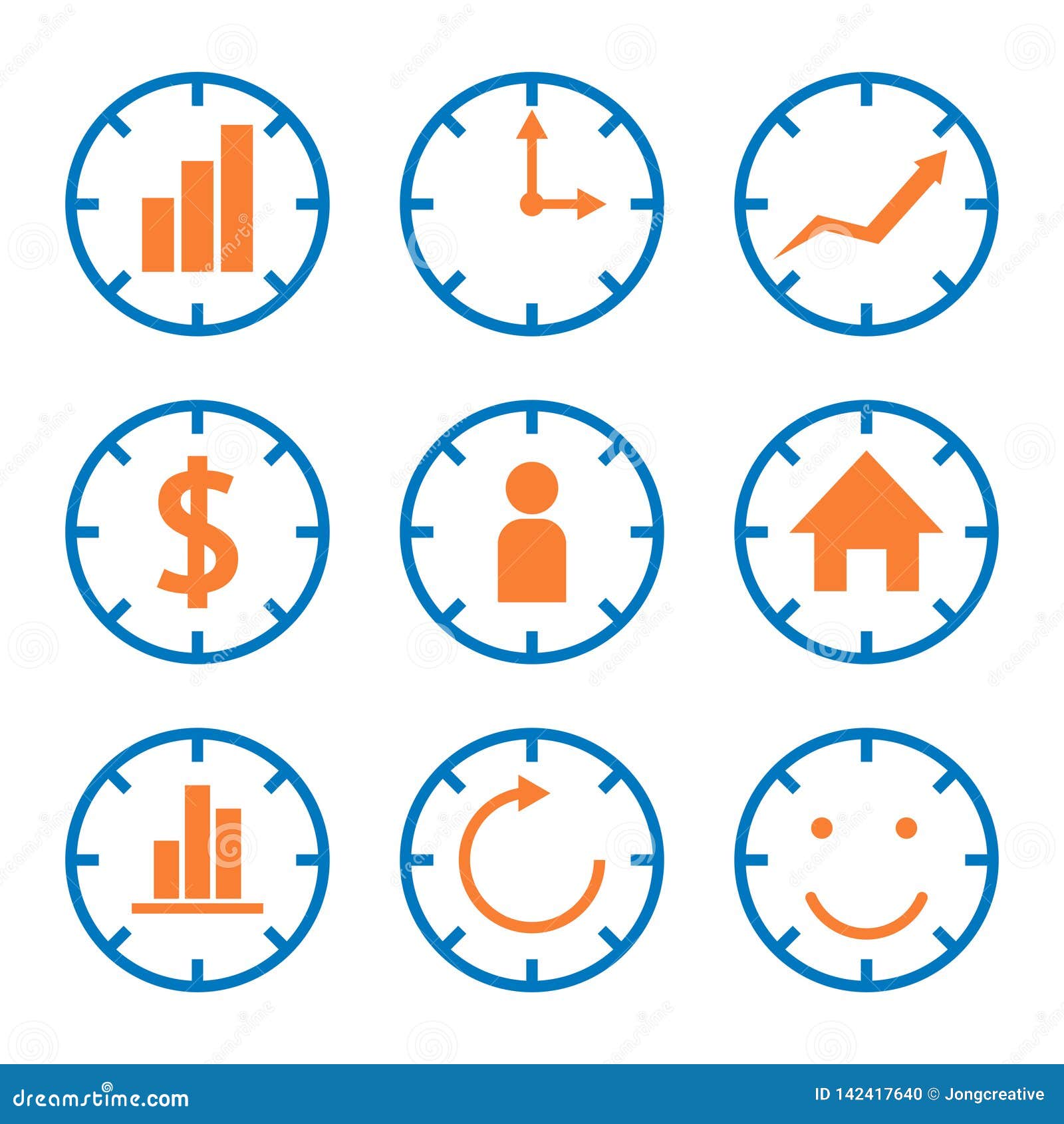 Clock Time Statistic Infographic Symbol Icon Set Isolated Stock Vector ...
