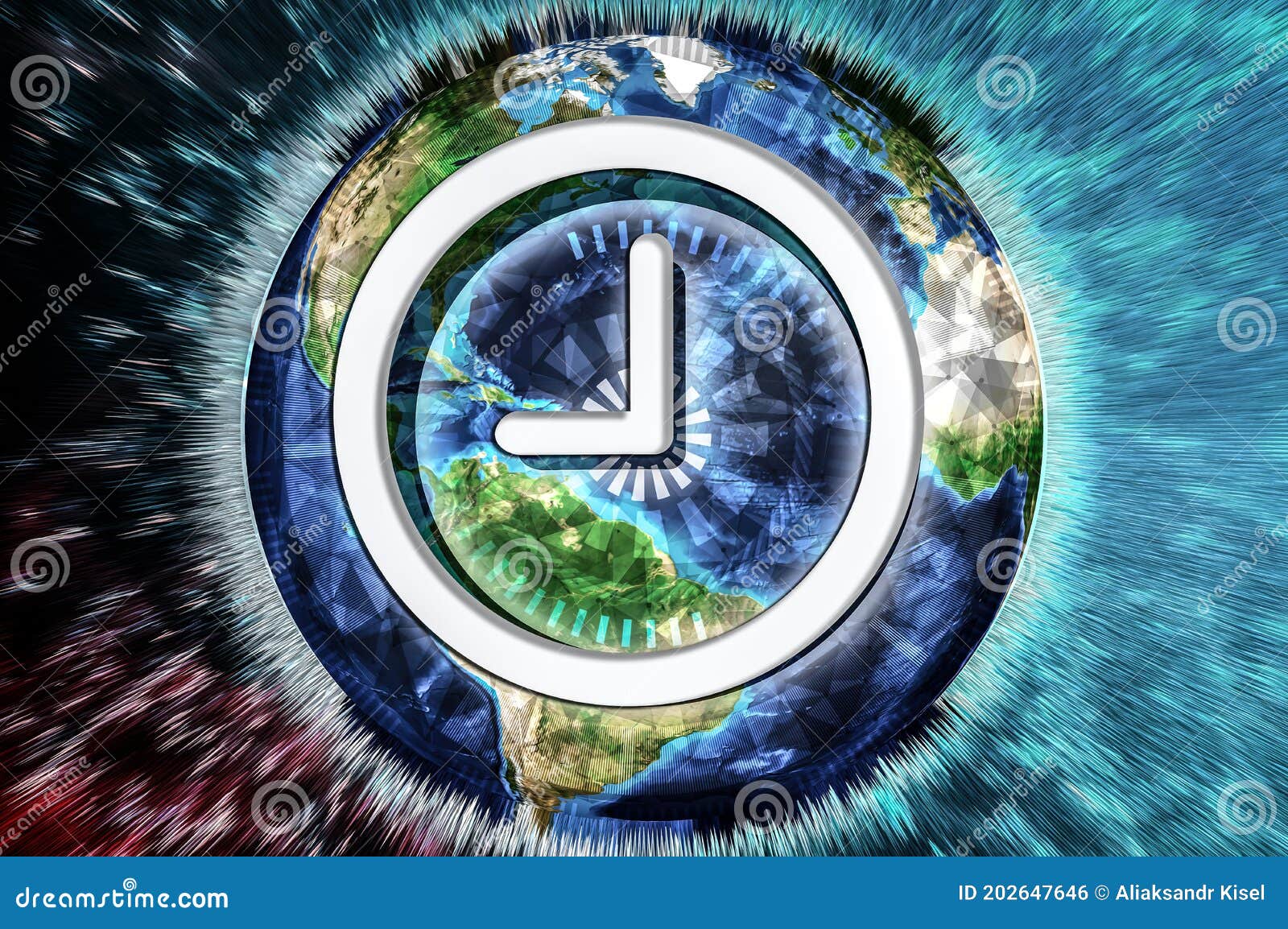 Clock or Time Symbol on a Background of the Earth Globe. the Concept of ...