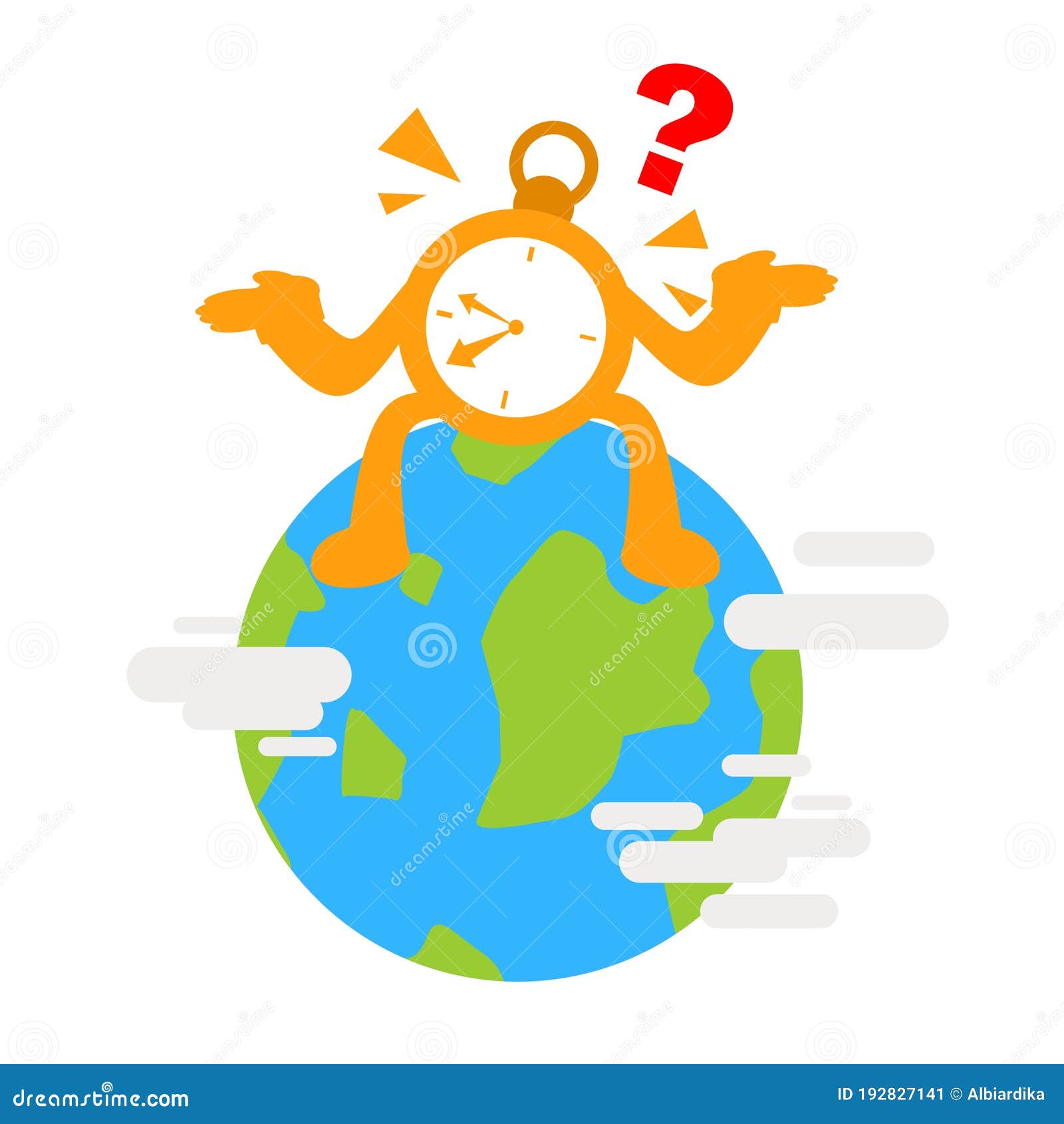 Time Clock Ask Think World Earth Globe Cartoon Doodle Flat Design ...