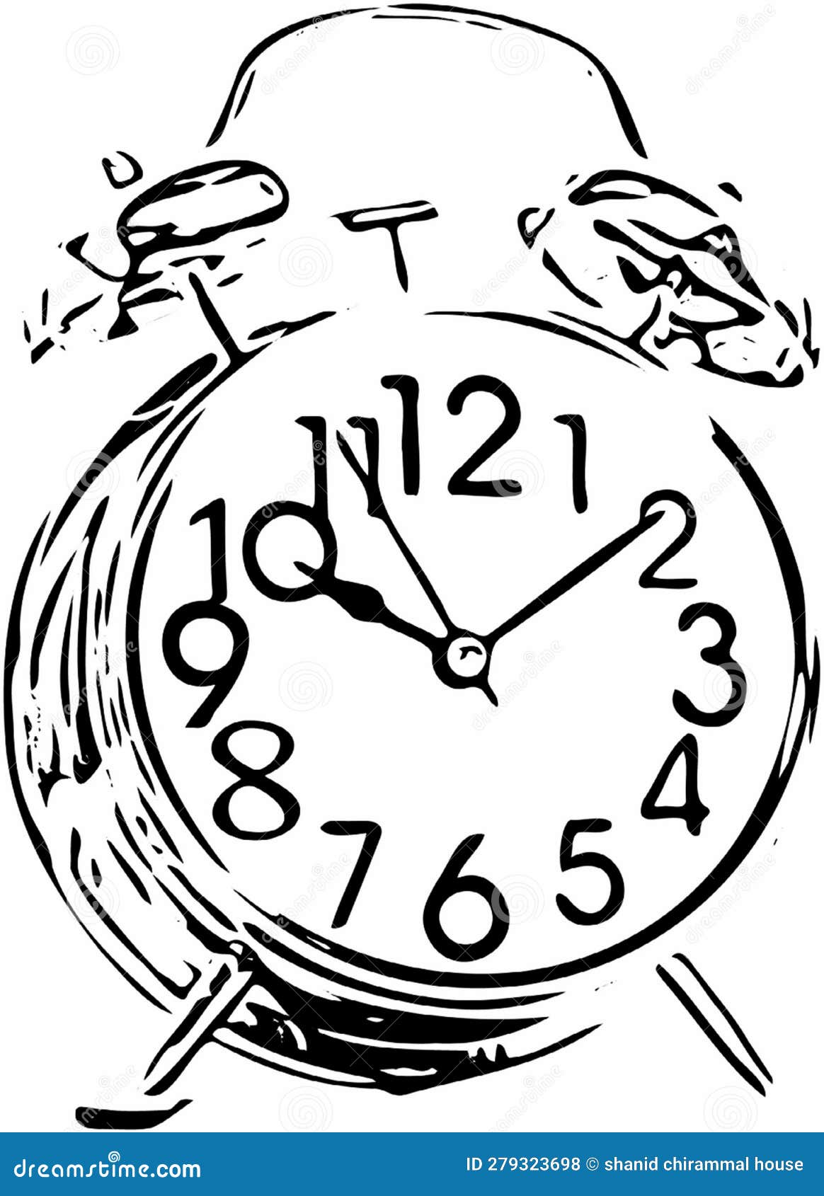 Clock Timepiece Drawing in Black Isolated on White Stock Illustration ...