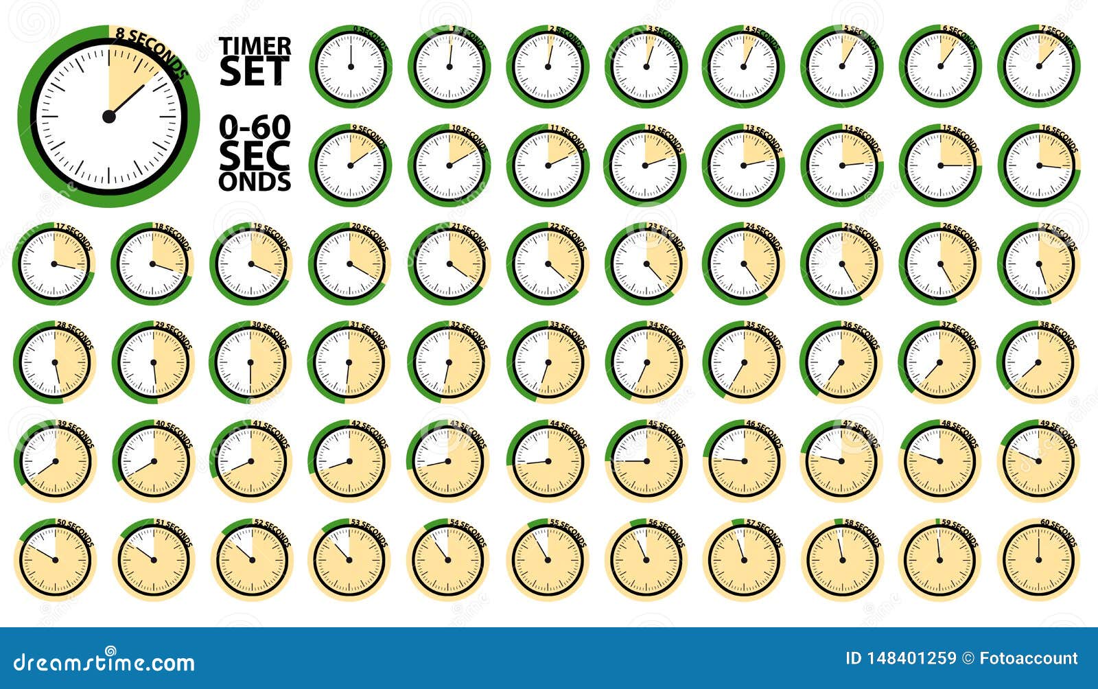 Clock Timer 0 To 60 Seconds Collection - Vector Illustration - Isolated ...