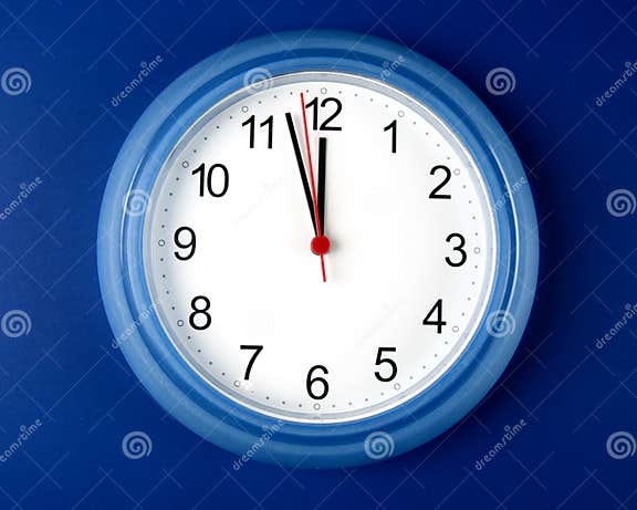 Clock about To Hit Midnight or Noon on Blue Backgr Stock Photo - Image ...