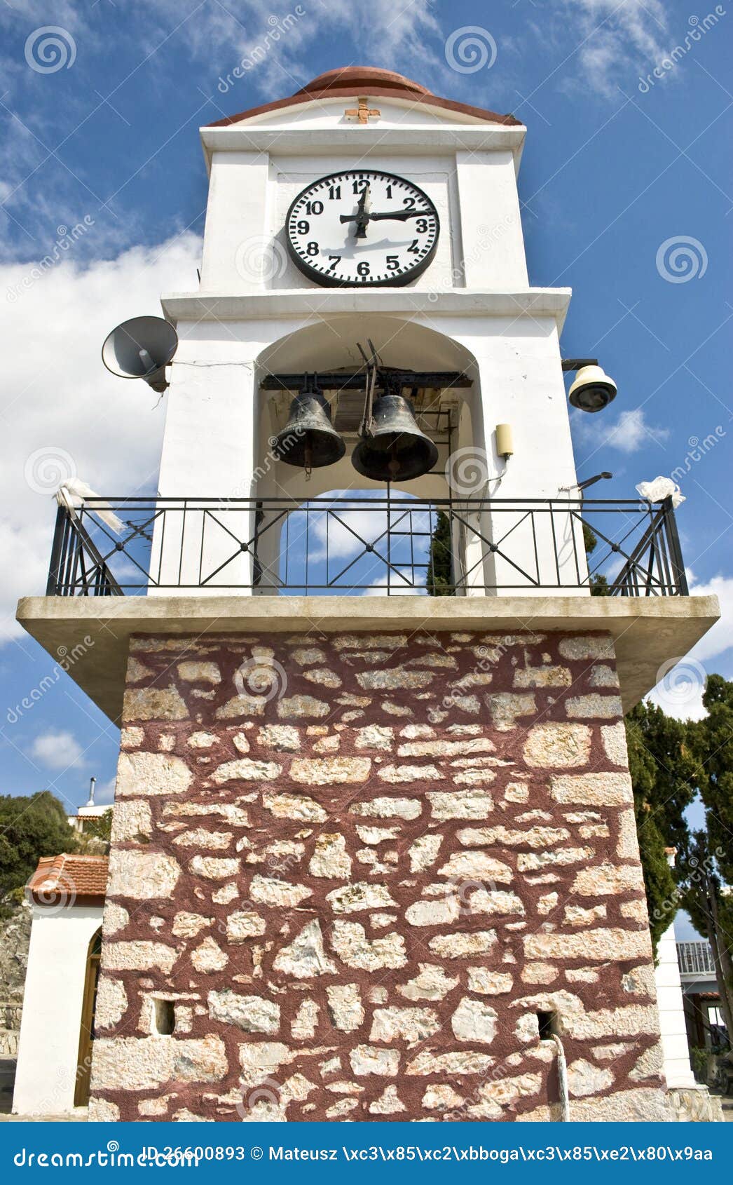 Streets of Skiathos Island in Greece, Clock Tower Stock Image - Image ...