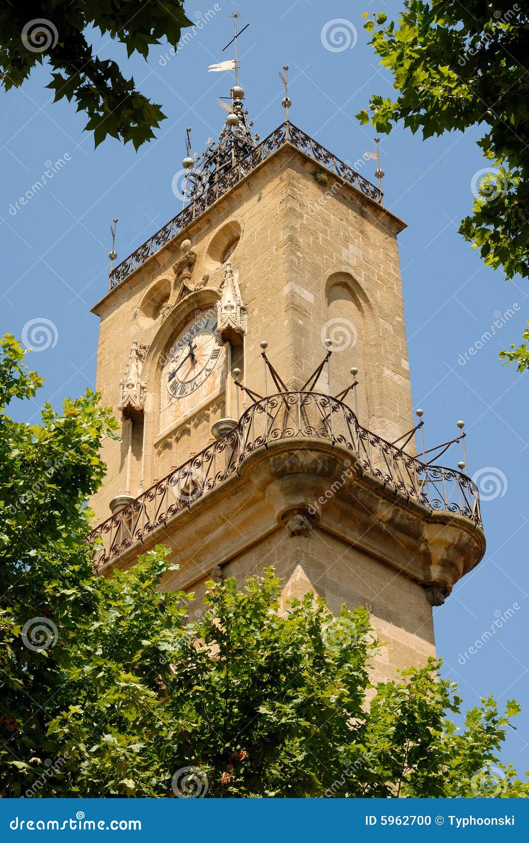 Clock Tower in Aix-en-Provence, France Stock Photo - Image of ...