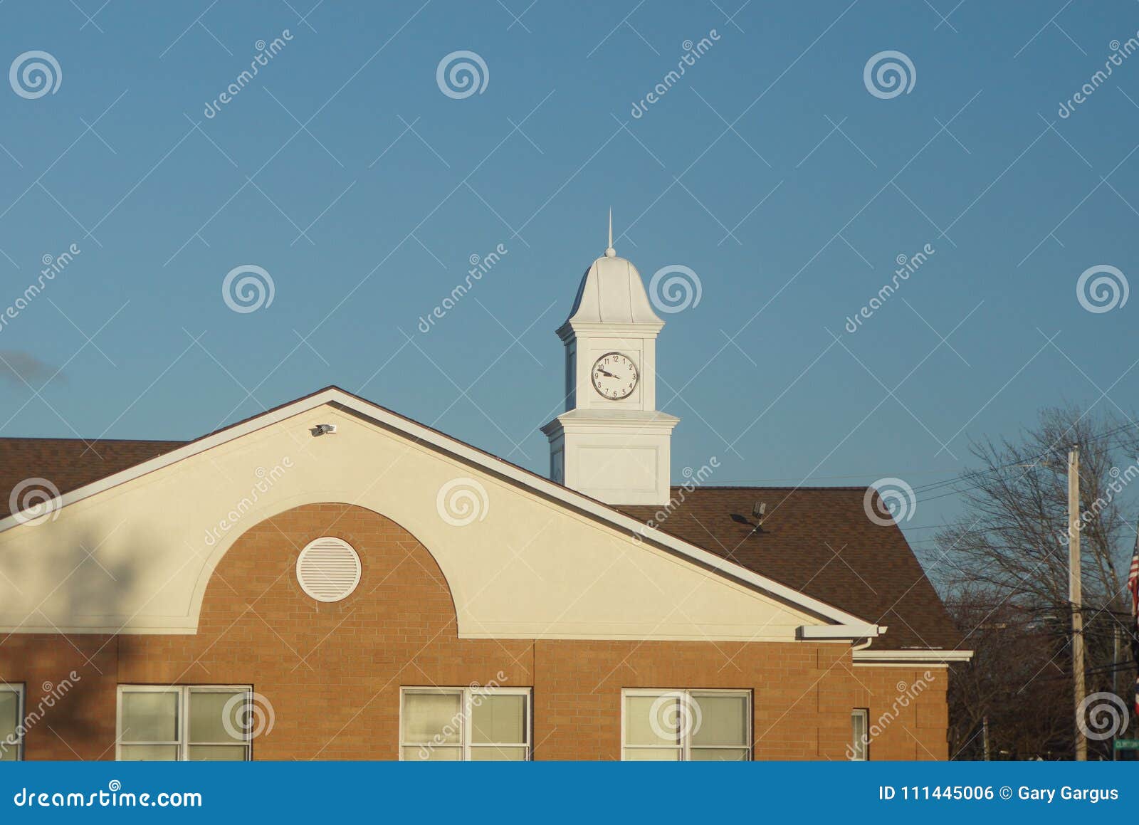 Clock tower on building stock photo. Image of snow, tower - 111445006