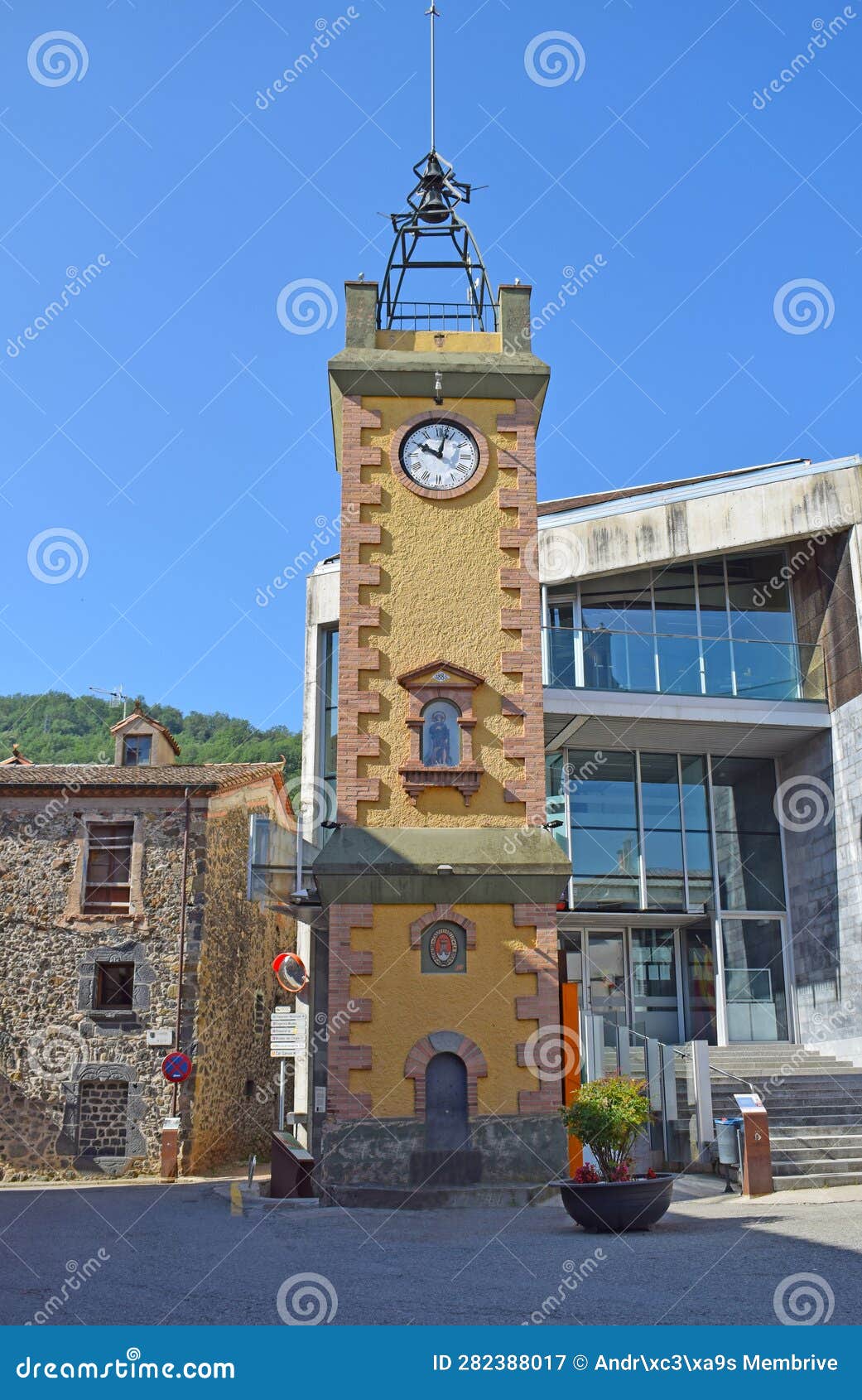 Clock Tower Castellfollit De La Roca, Girona Stock Image - Image of ...