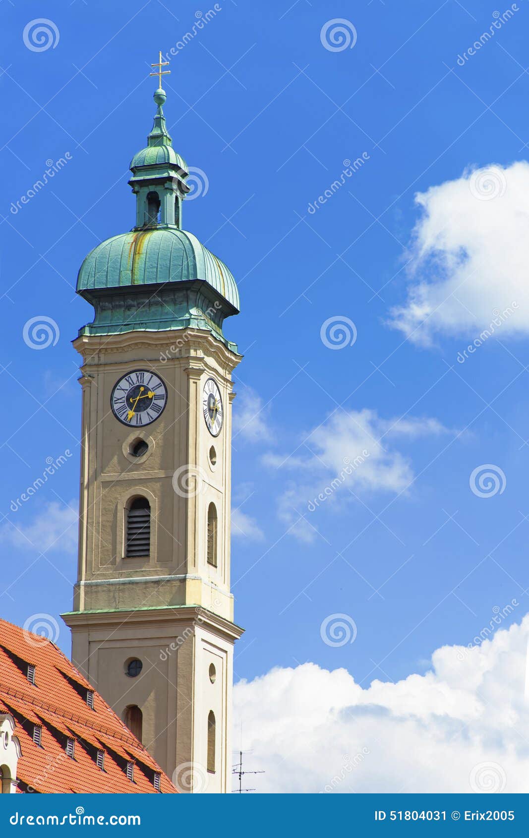 Clock Tower of Cathedral in Munich Stock Image - Image of crux, german ...