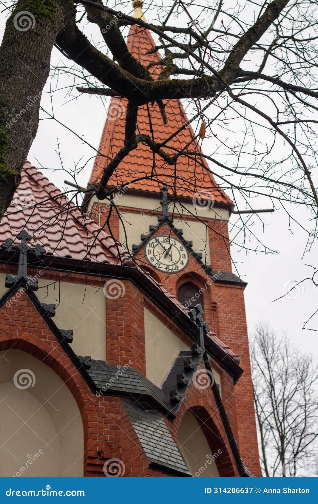 Clock on the Tower of the Catholic Church Stock Image - Image of ...