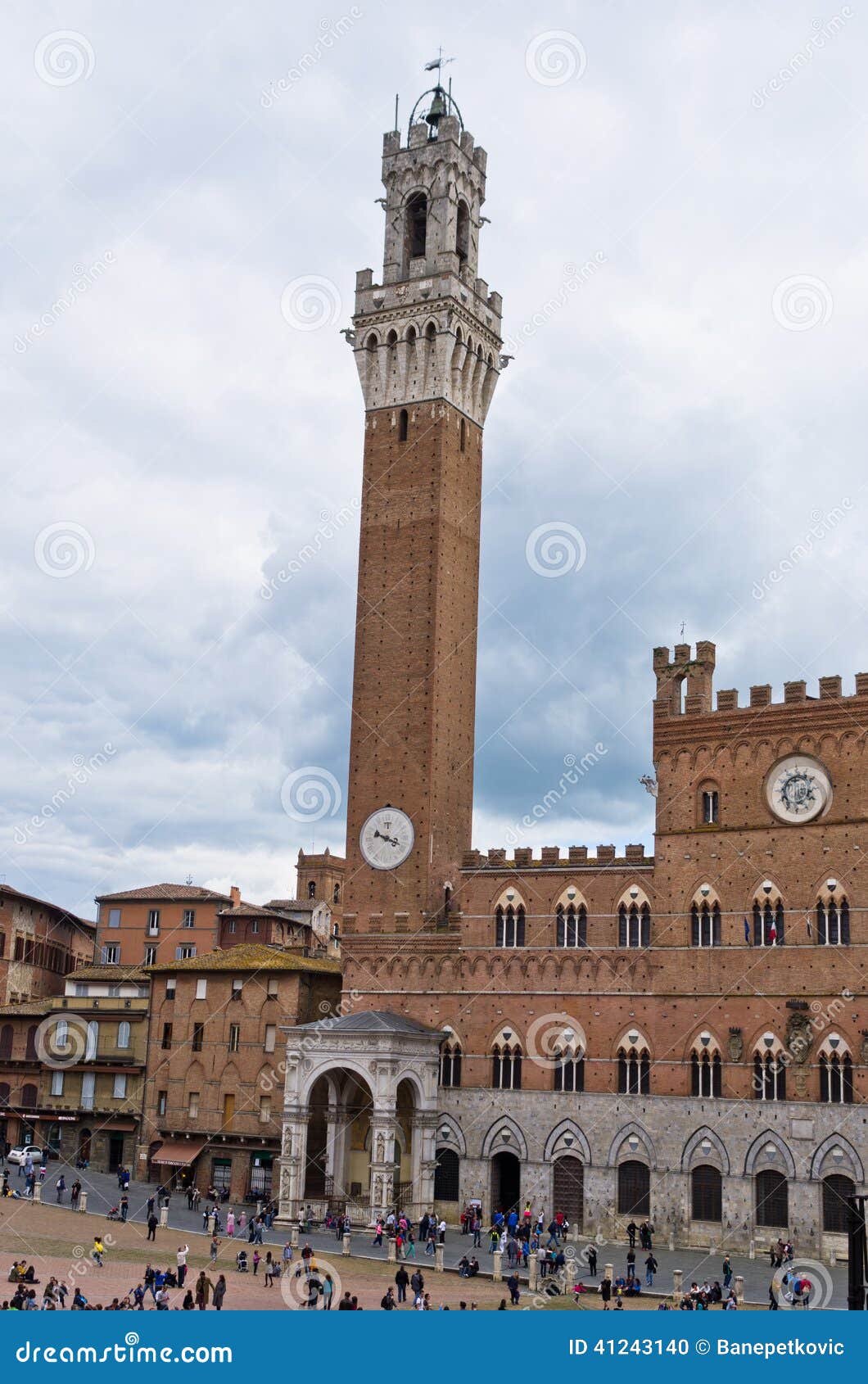 Clock Tower of a City Hall on Main Square in Siena Stock Photo - Image ...