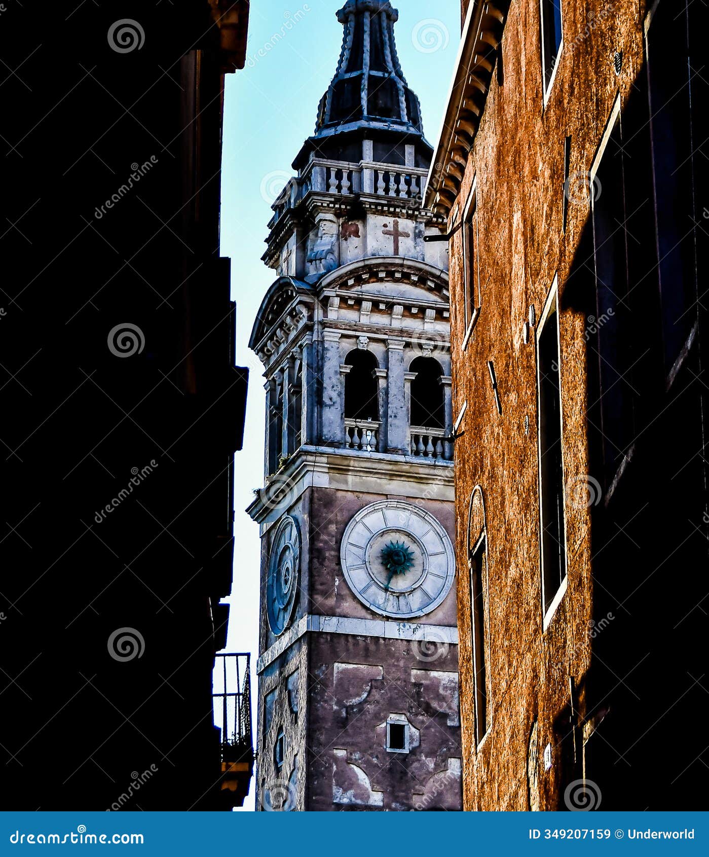 A Clock Tower with a Clock Face and a Large Bell Stock Image - Image of ...