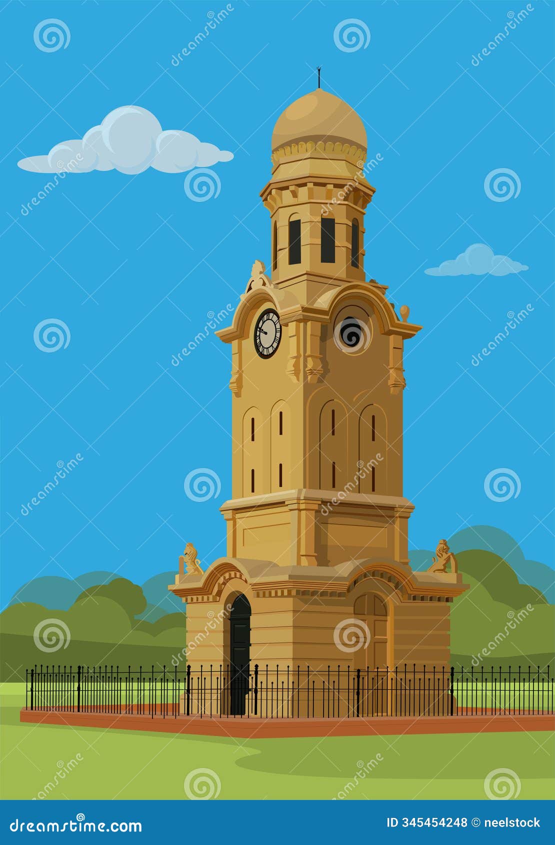 Clock tower stock vector. Illustration of chapel, tower - 345454248