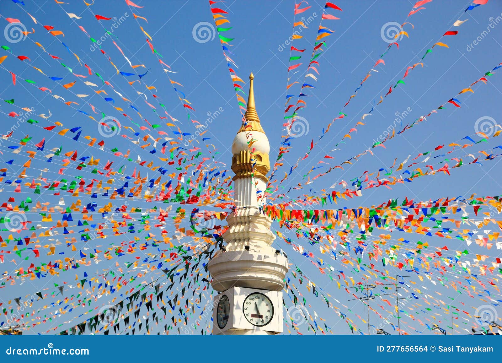 Clock Tower and Colorful Flags. Stock Photo - Image of vehicle ...