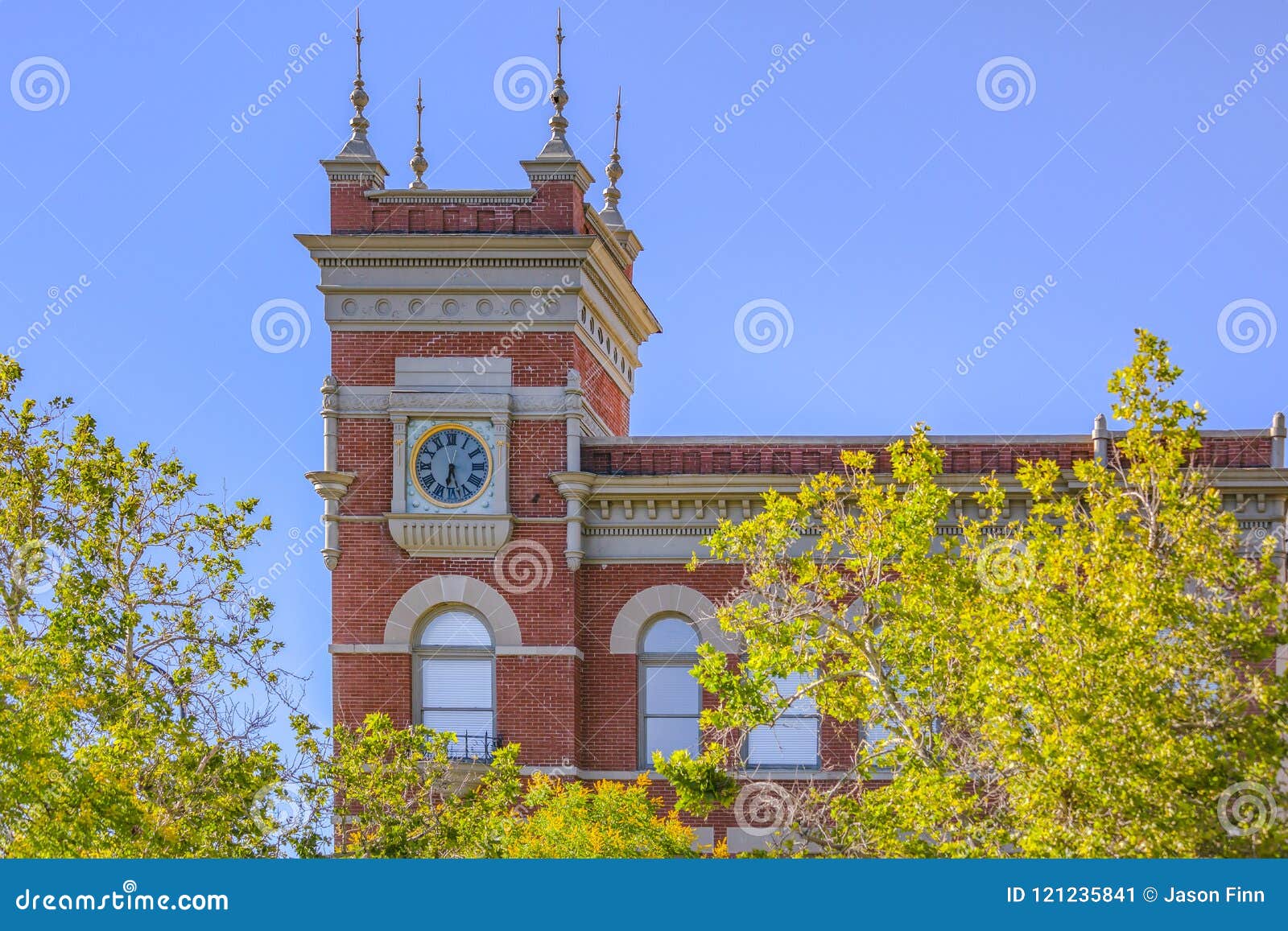 Clock Tower on Corner of Building Stock Image - Image of exterior, city ...