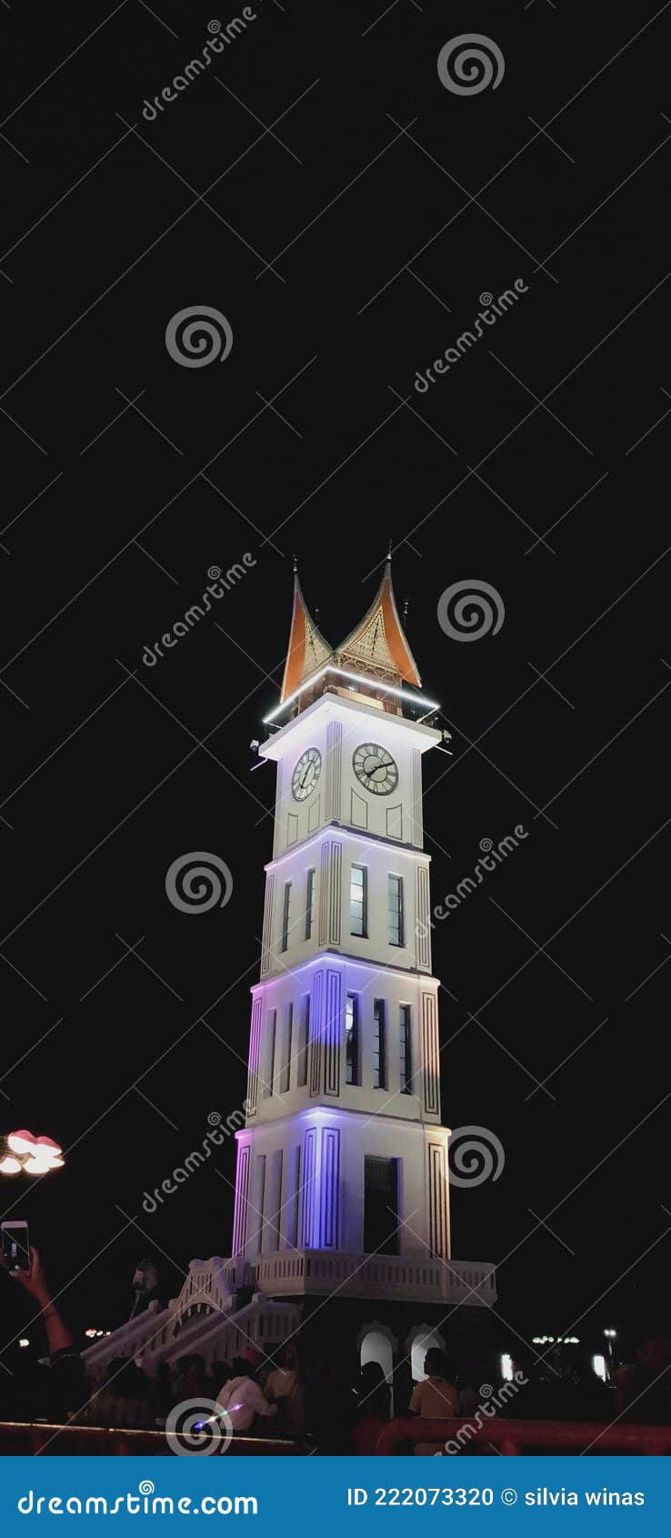 Clock tower in dark night stock photo. Image of tower - 222073320