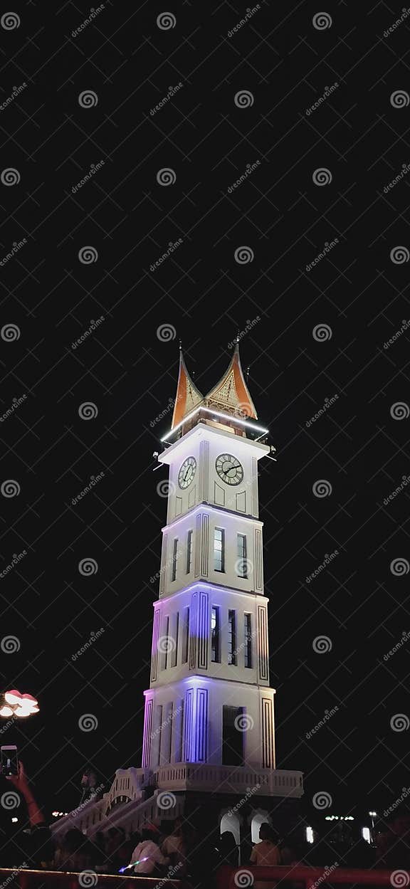 Clock tower in dark night stock photo. Image of tower - 222073320