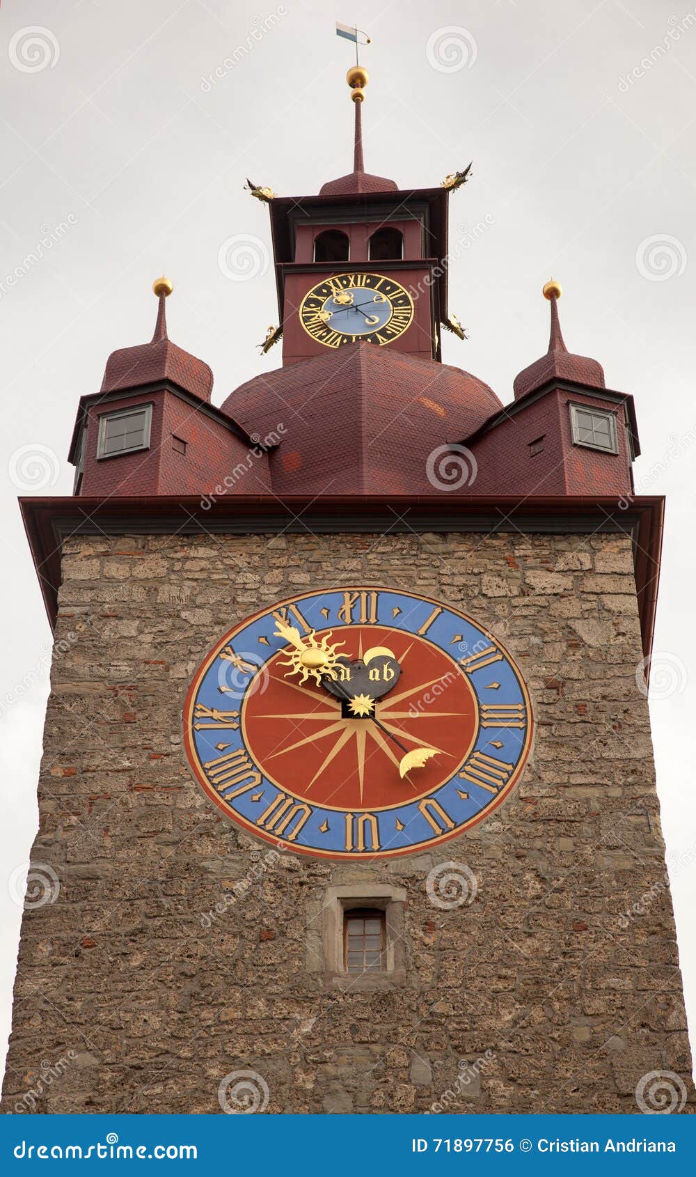 Clock Tower Downtown Luzern, Switzerland Stock Photo - Image of clock ...